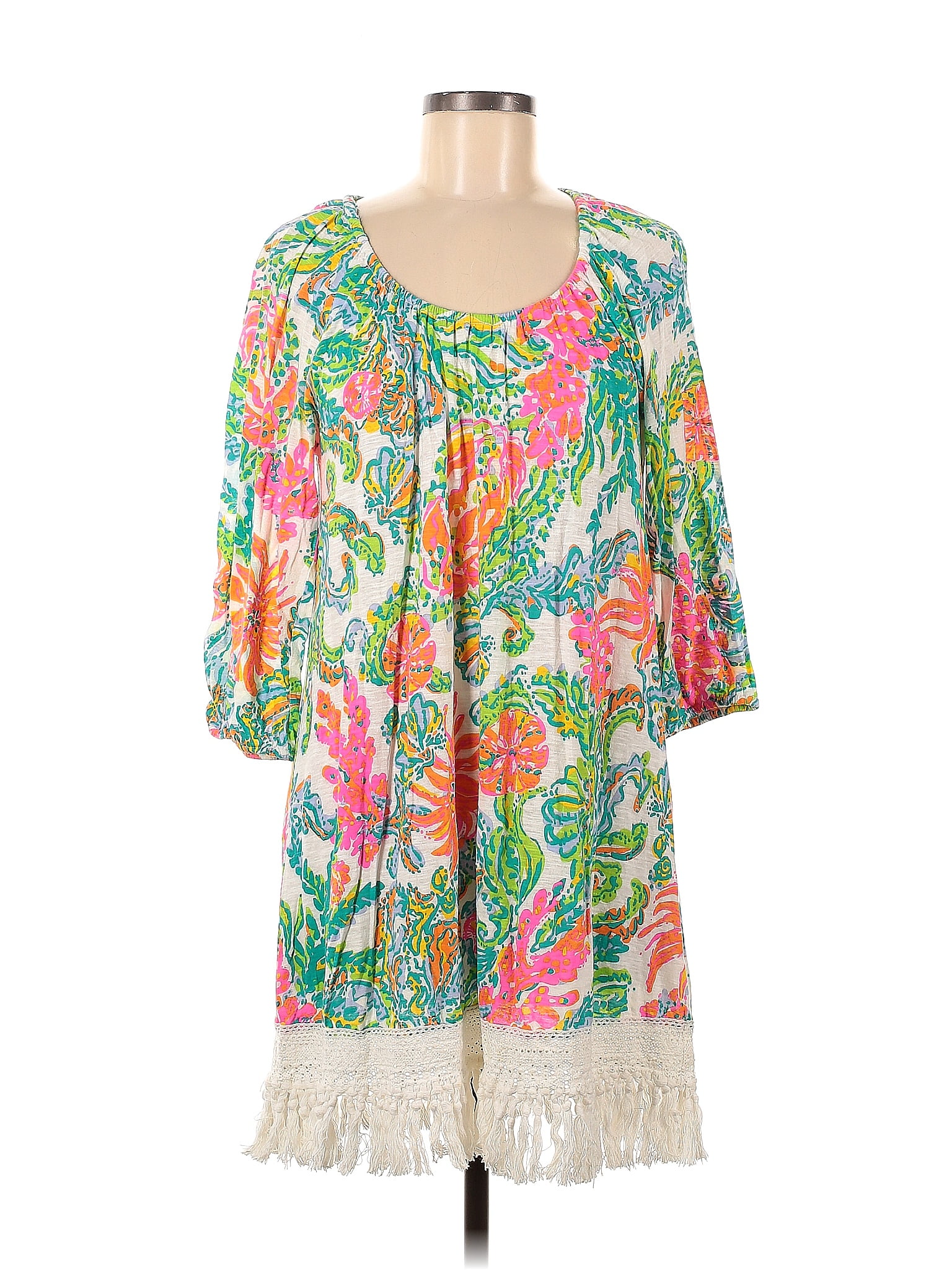 Lilly Pulitzer 100 Cotton Multi Color Green Casual Dress Size M 63