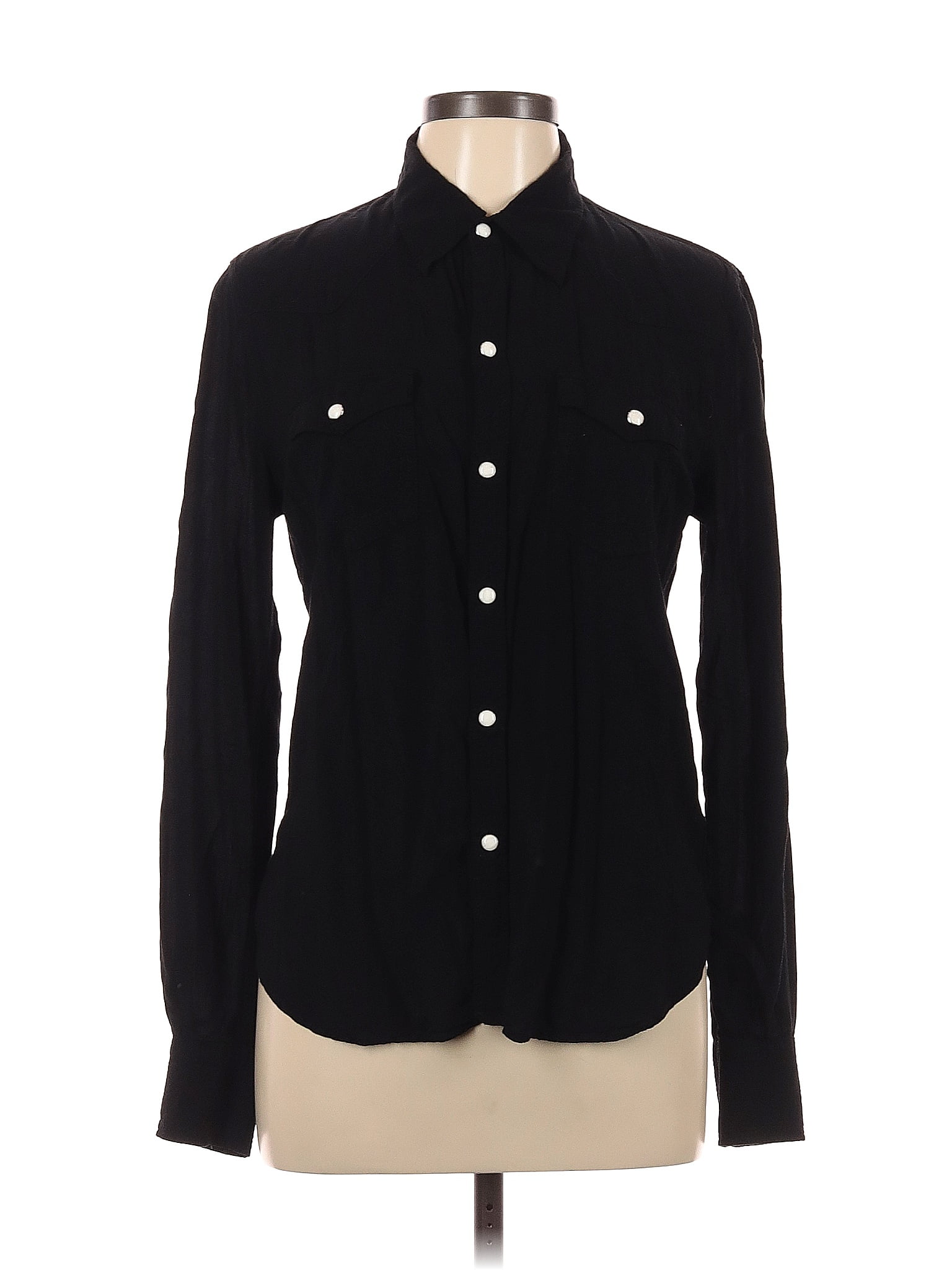 True Religion Solid Black Long Sleeve Button Down Shirt Size L 77