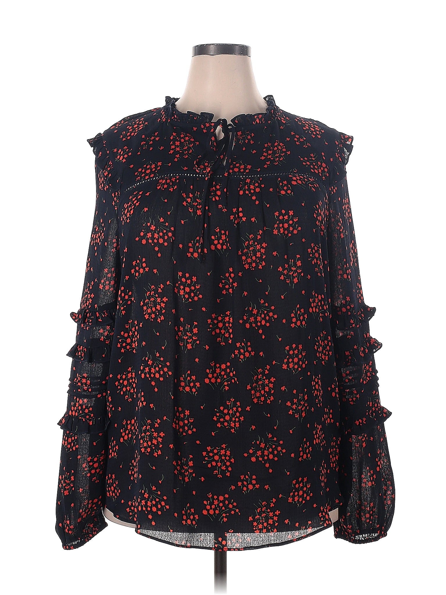 Ann Taylor 100 Polyester Black Long Sleeve Blouse Size Xxl 70 Off