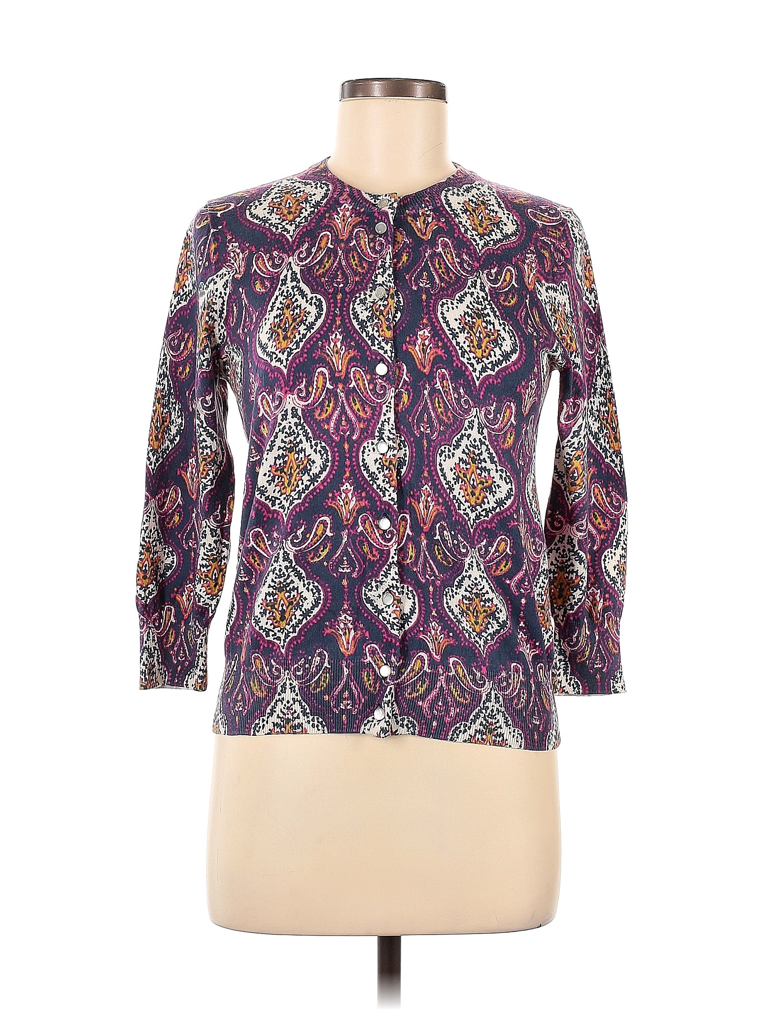 J Crew Factory Store 100 Cotton Color Block Paisley Purple Cardigan