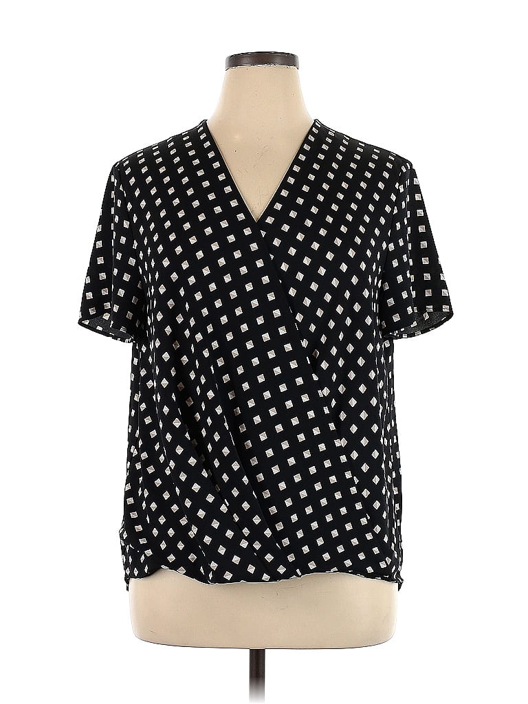 Ann Taylor 100 Polyester Polka Dots Black Short Sleeve Top Size Xl