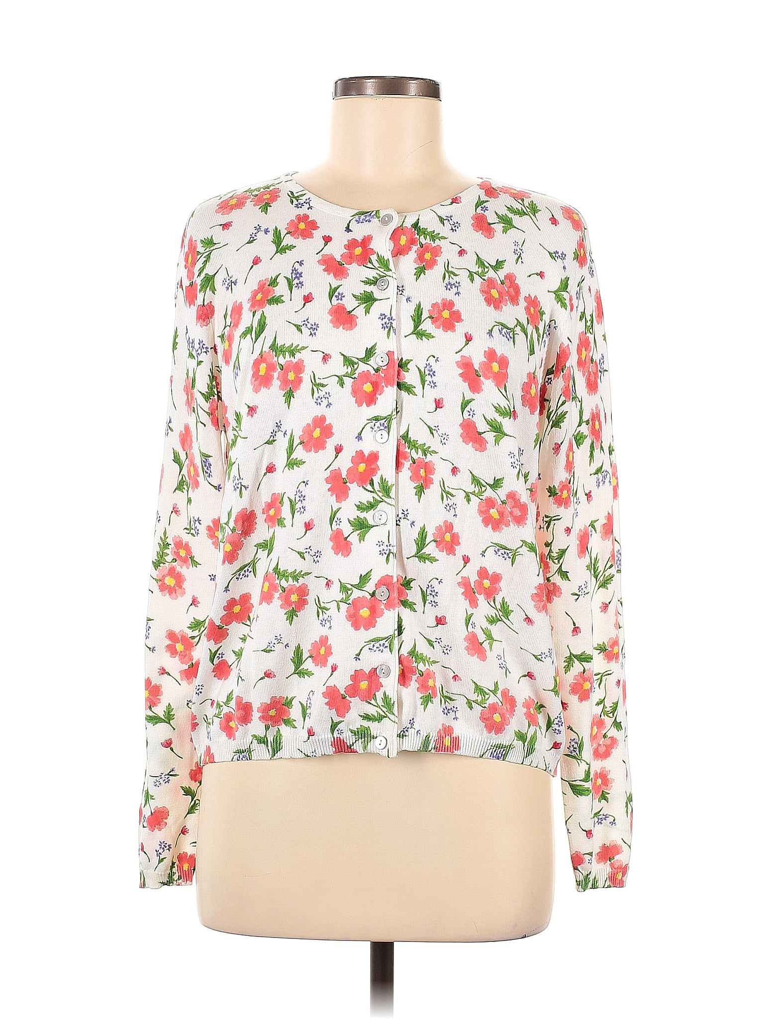 Talbots 100% Cotton Color Block Floral White Cardigan Size M - 75% off ...