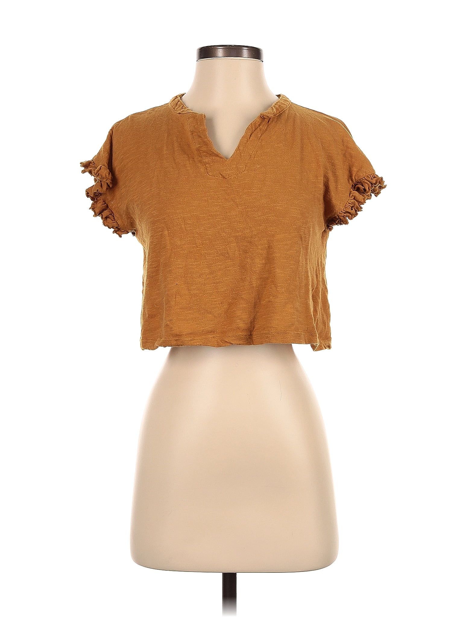 Chelsea & Theodore 100% Cotton Solid Brown Short Sleeve Blouse Size XS ...