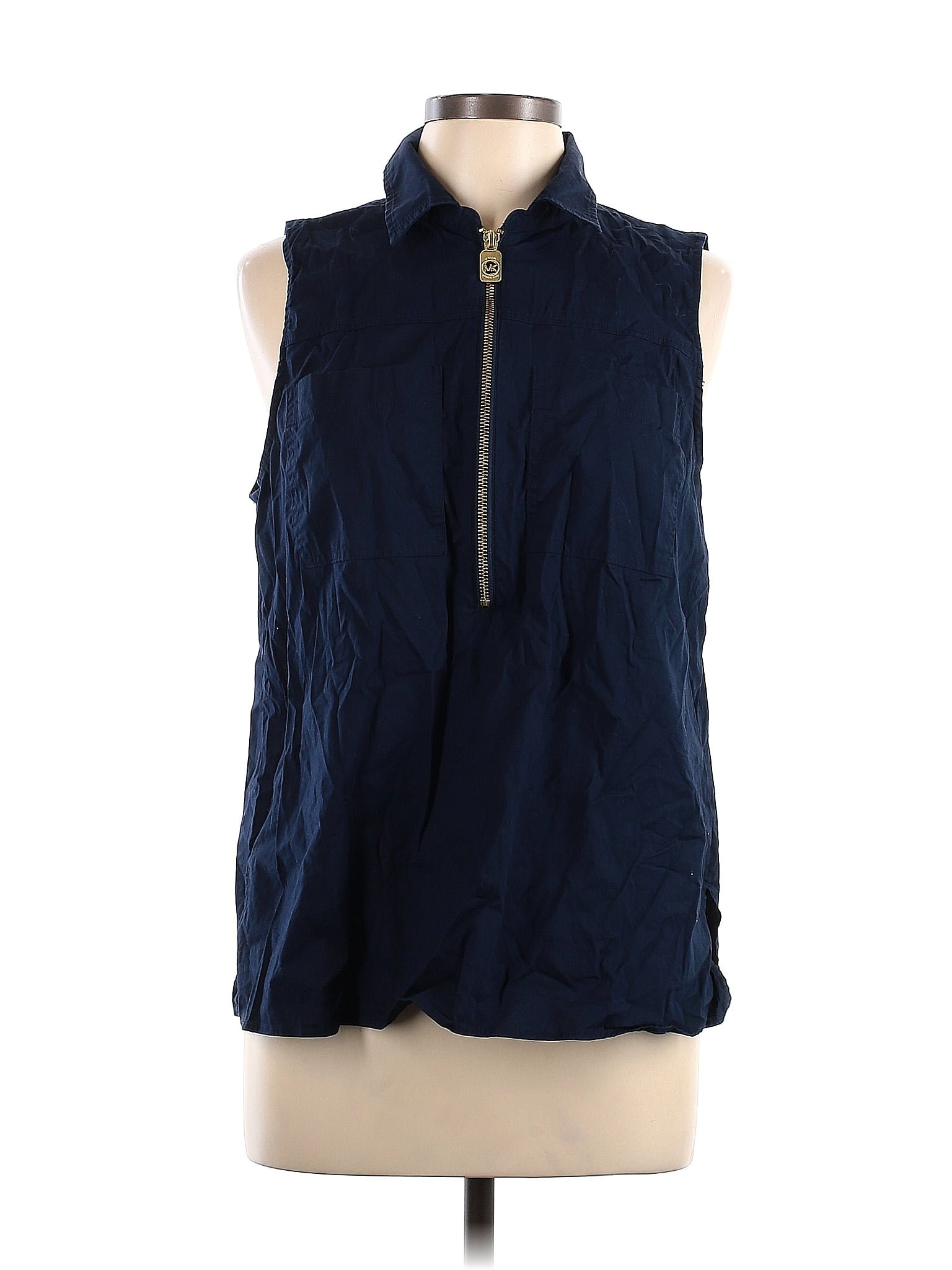 Michael Michael Kors Solid Navy Blue Sleeveless Blouse Size L 71 Off