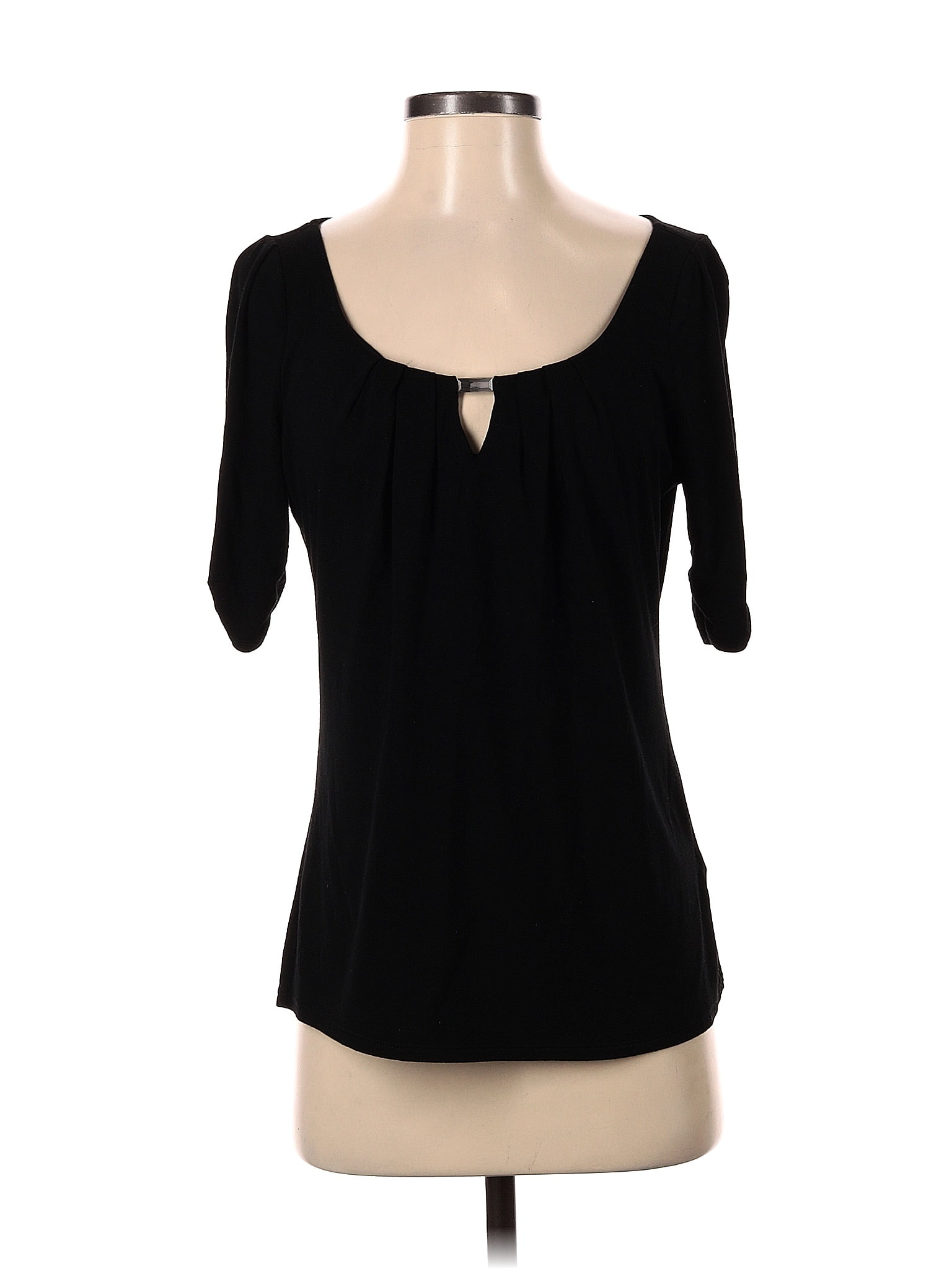White House Black Market Polka Dots Black Short Sleeve Blouse Size S