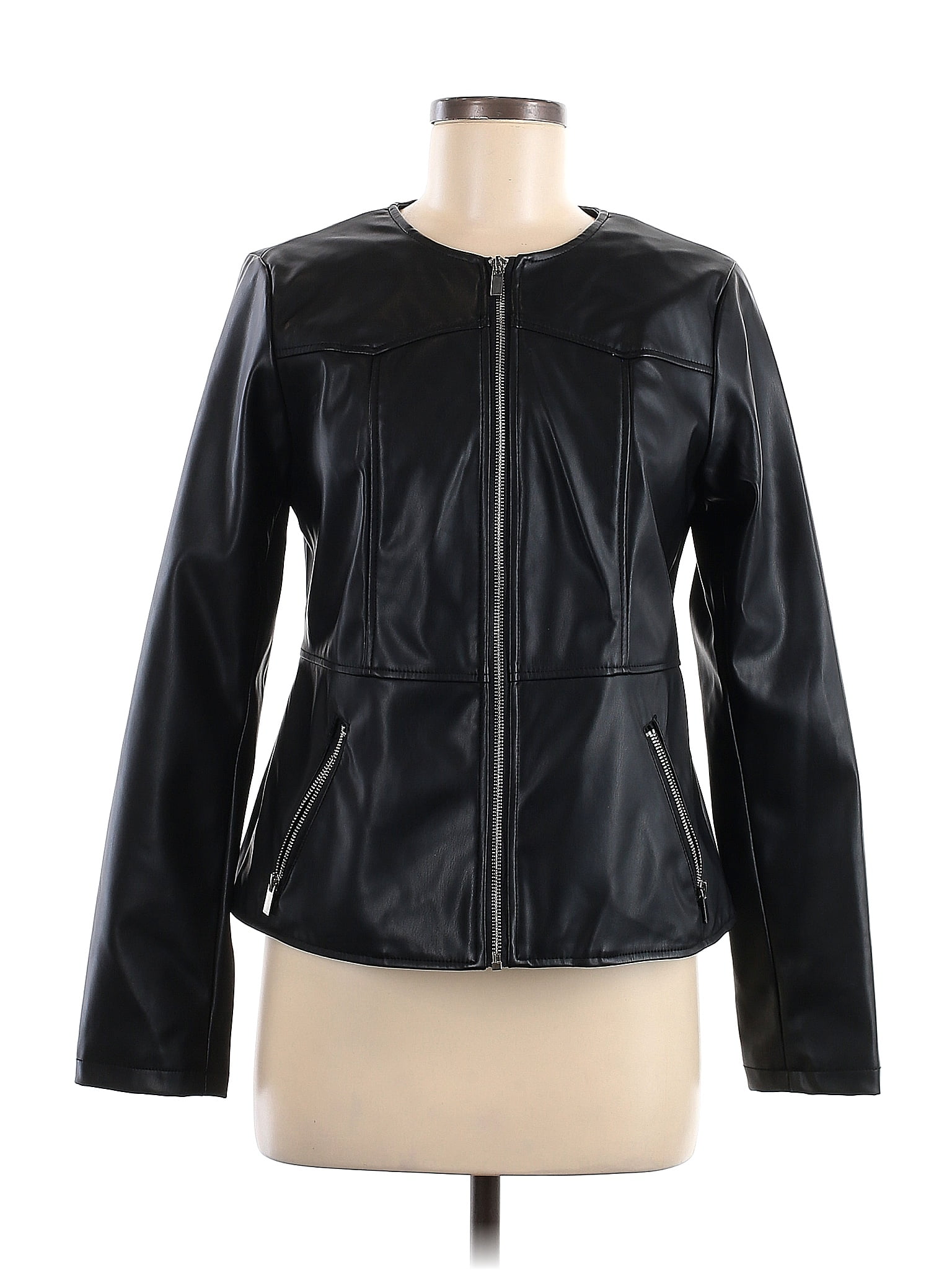 T Tahari 100% Polyester Solid Black Faux Leather Jacket Size 8 - 76% off | ThredUp