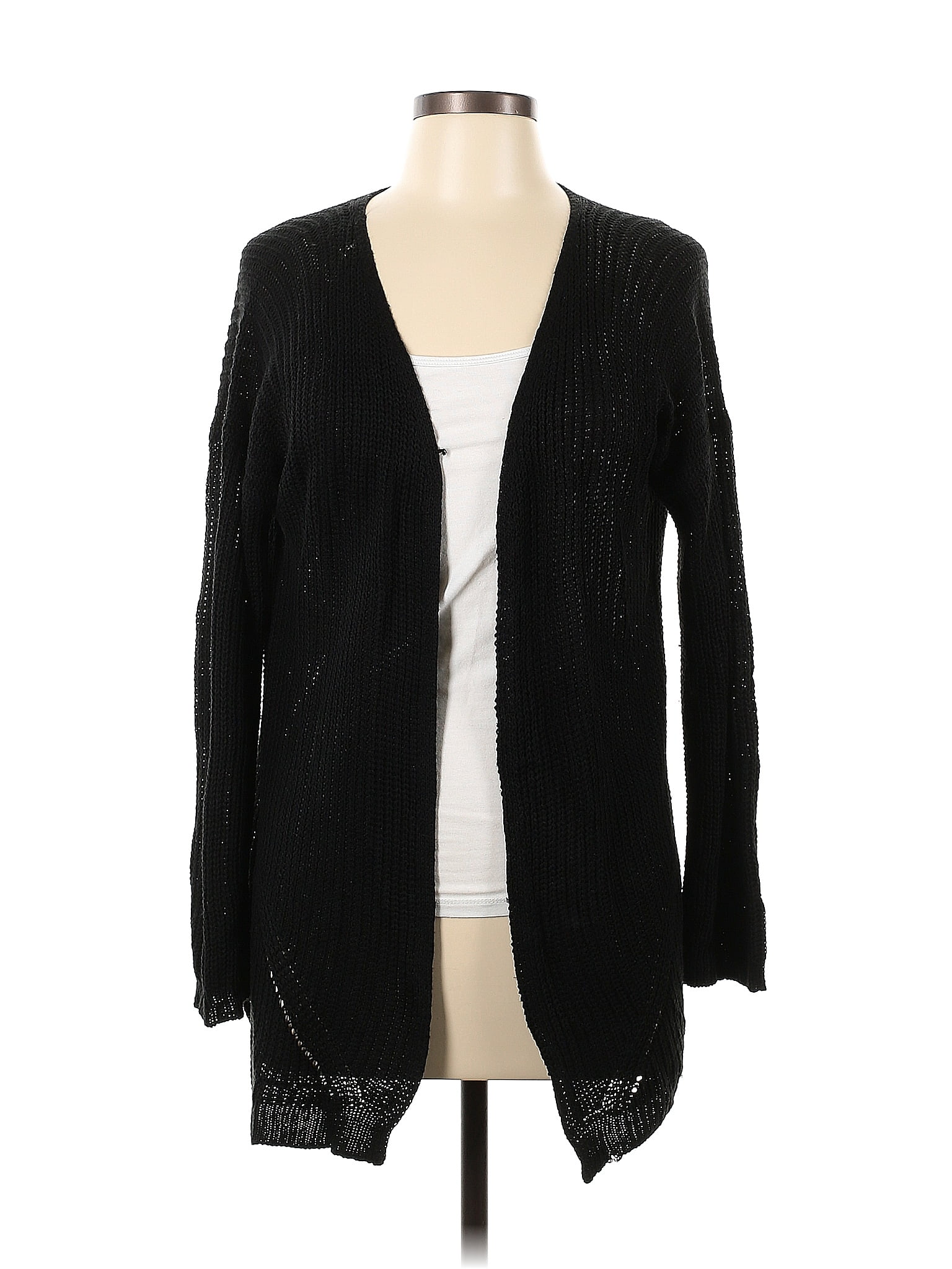 Pink Republic 100% Acrylic Color Block Solid Black Cardigan Size L - 68 ...