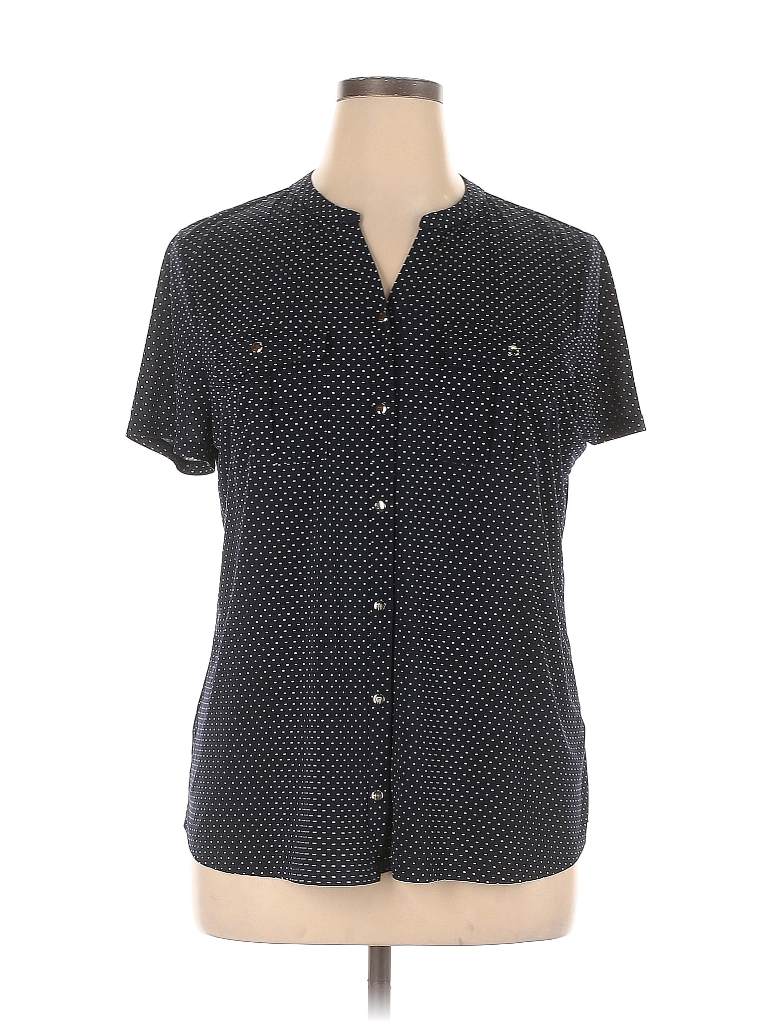 Croft And Barrow Polka Dots Black Short Sleeve Blouse Size Xl 51 Off