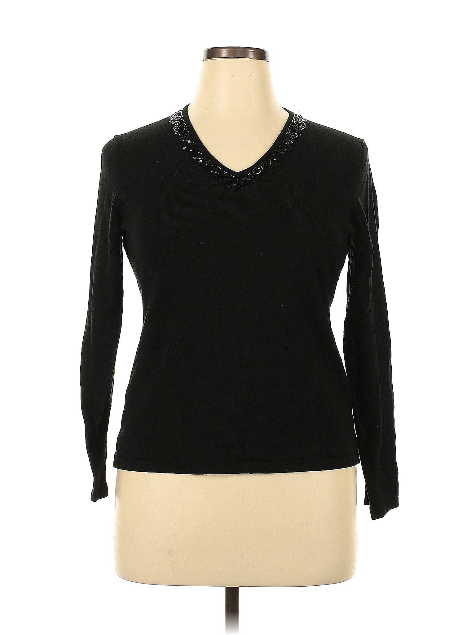 Liz Claiborne Solid Black Long Sleeve Blouse Size Xl 63 Off Thredup