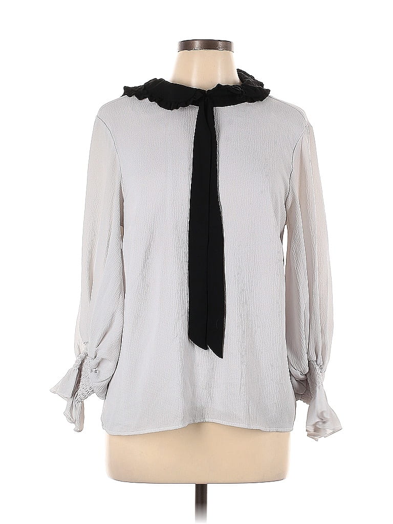 CeCe White Gray Long Sleeve Blouse Size L - 80% off | ThredUp