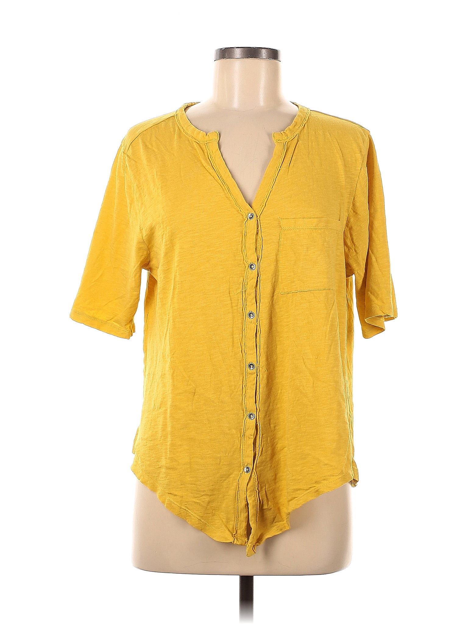 Caslon 100 Cotton Yellow Short Sleeve Button Down Shirt Size M 47