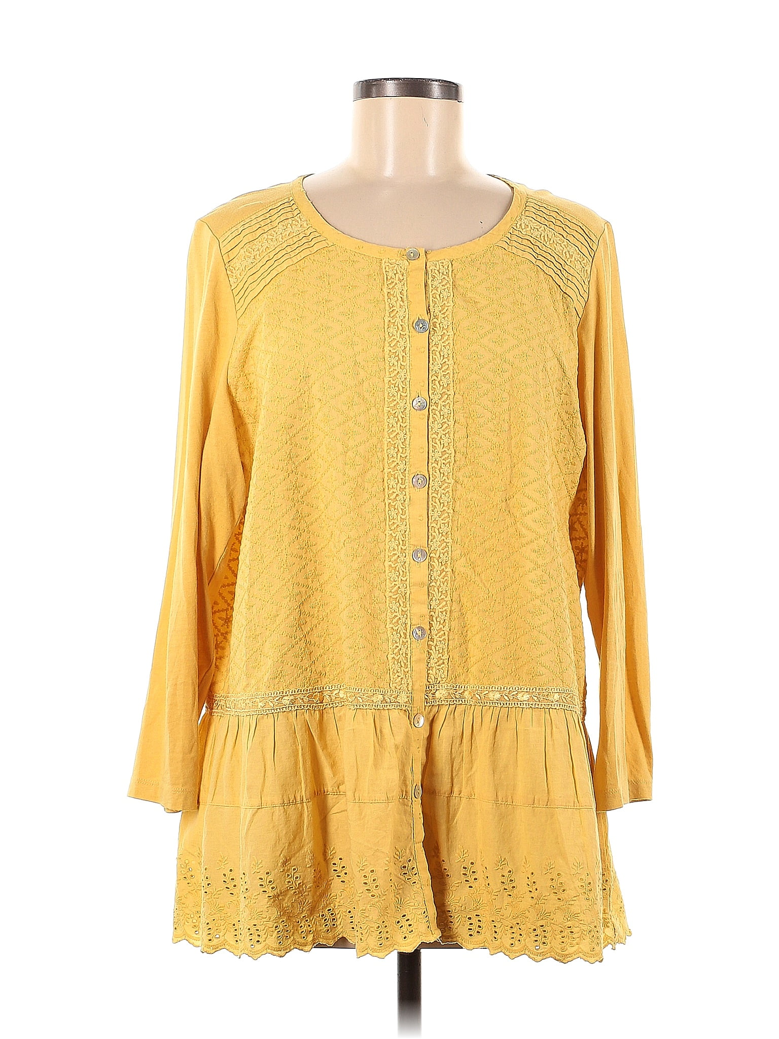 Logo By Lori Goldstein Solid Yellow Long Sleeve Blouse Size M 70 Off