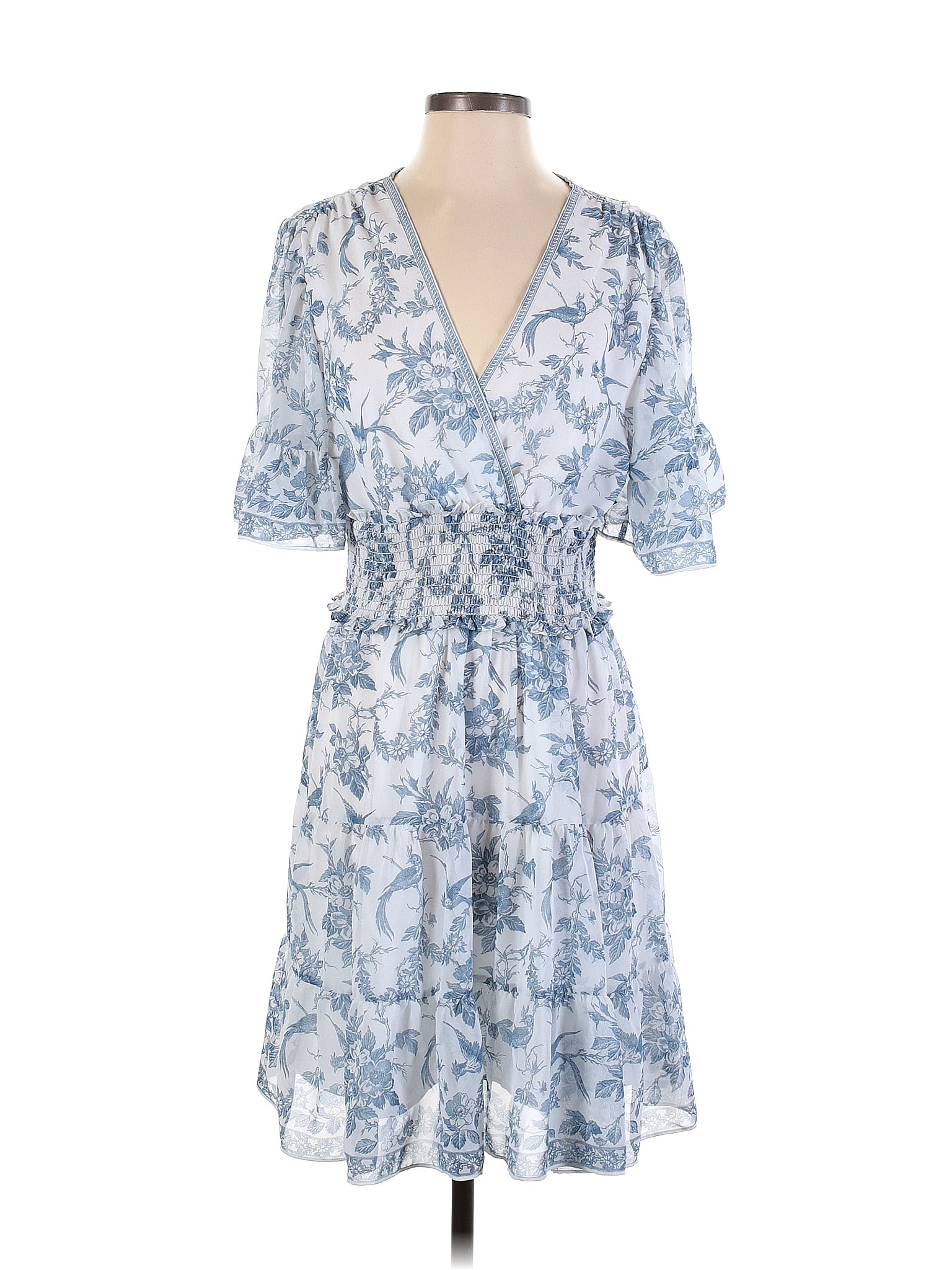 Max Studio 100% Polyester Floral Multi Color Blue Casual Dress Size Sm ...