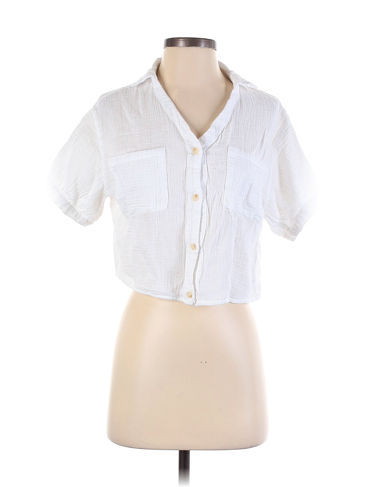 Love Notes 100% Cotton White Short Sleeve Button-Down Shirt Size S - 44 ...