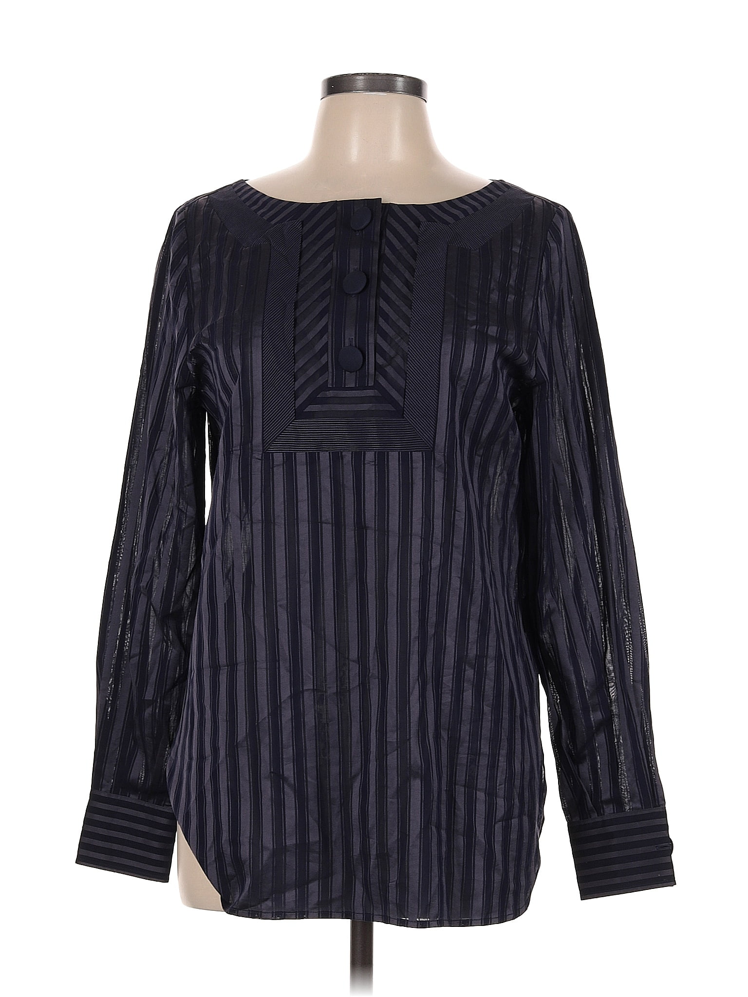 Faconnable 100% Cotton Stripes Black Long Sleeve Blouse Size M - 82% ...
