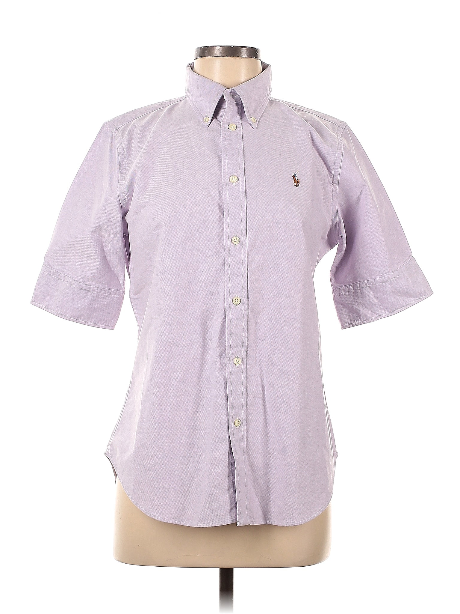 Ralph Lauren 100% Cotton Checkered-gingham Lavender Purple Short Sleeve Button-Down Shirt Size M ...