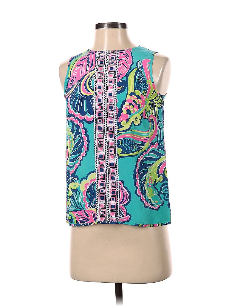 Lilly Pulitzer 100 Silk Paisley Teal Sleeveless Silk Top Size Xxs 69