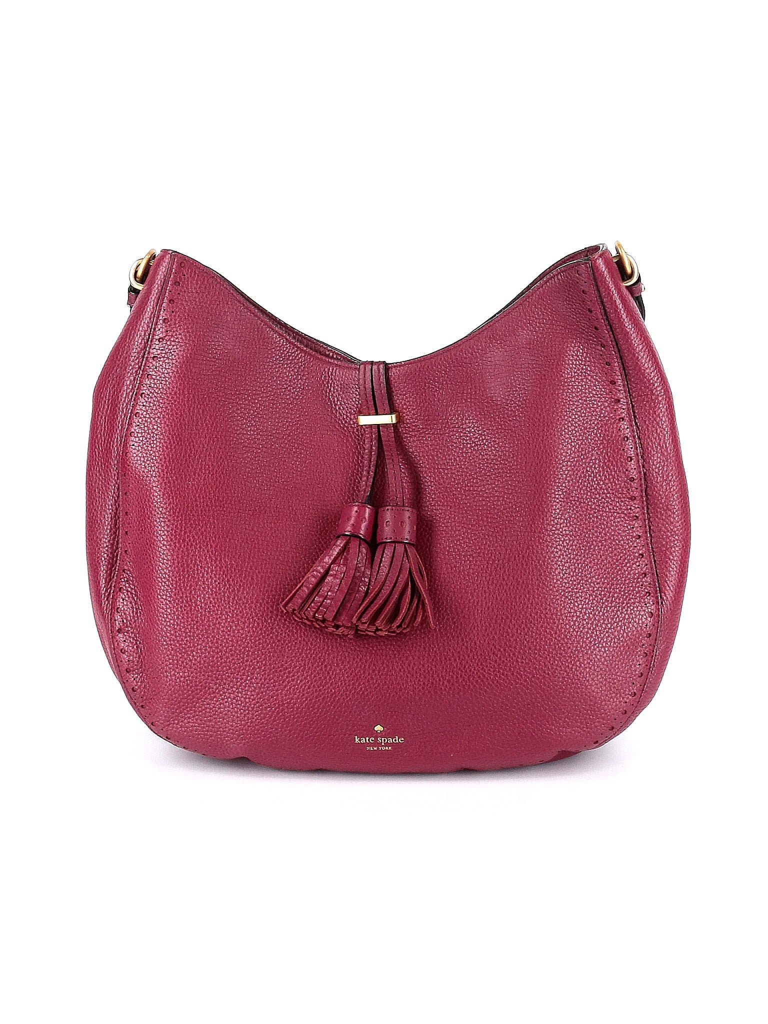 Kate Spade New York 100% Leather Solid Maroon Burgundy Leather Shoulder ...