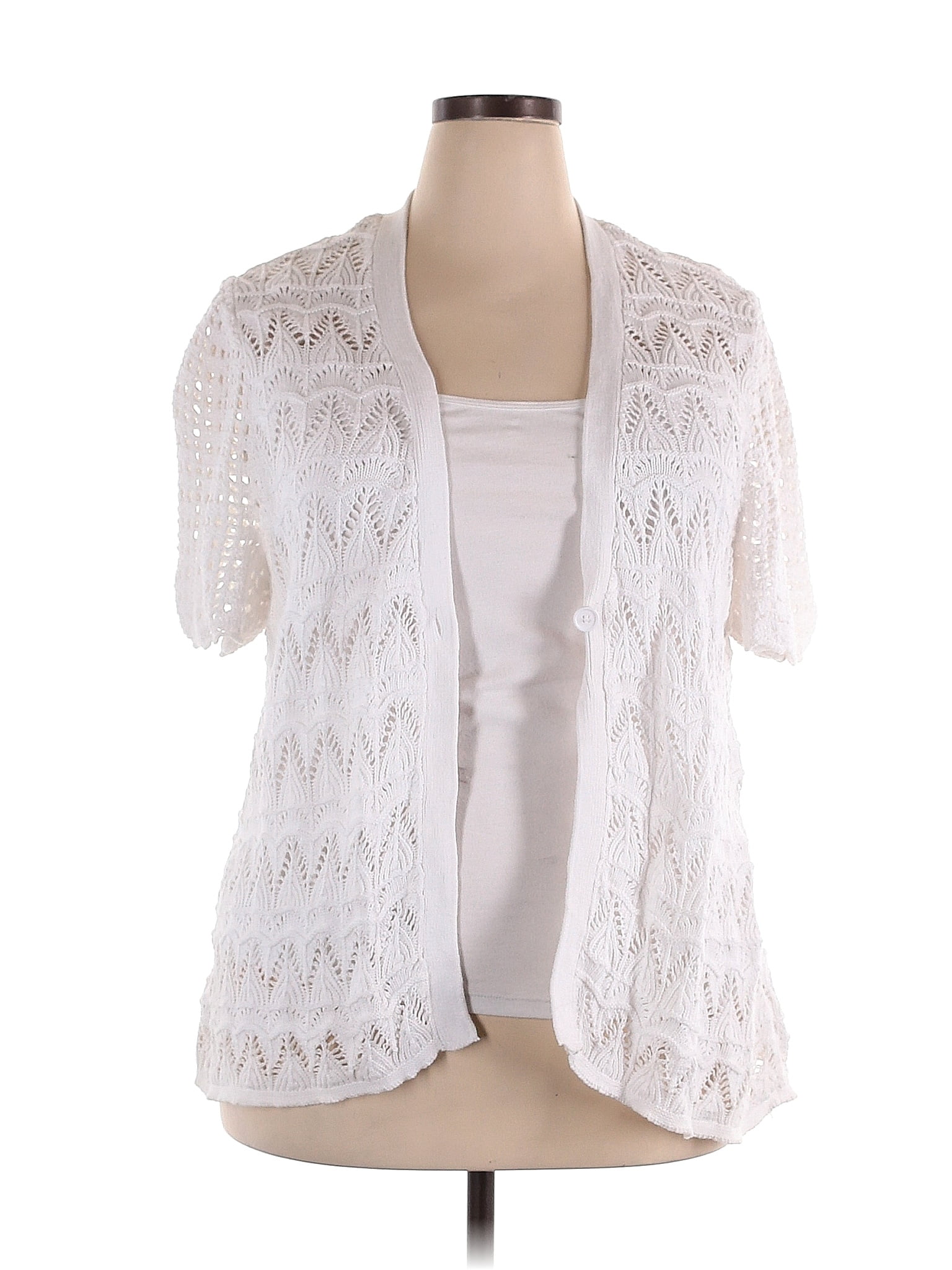 Basic Editions 100% Cotton Color Block White Cardigan Size 2X (Plus ...