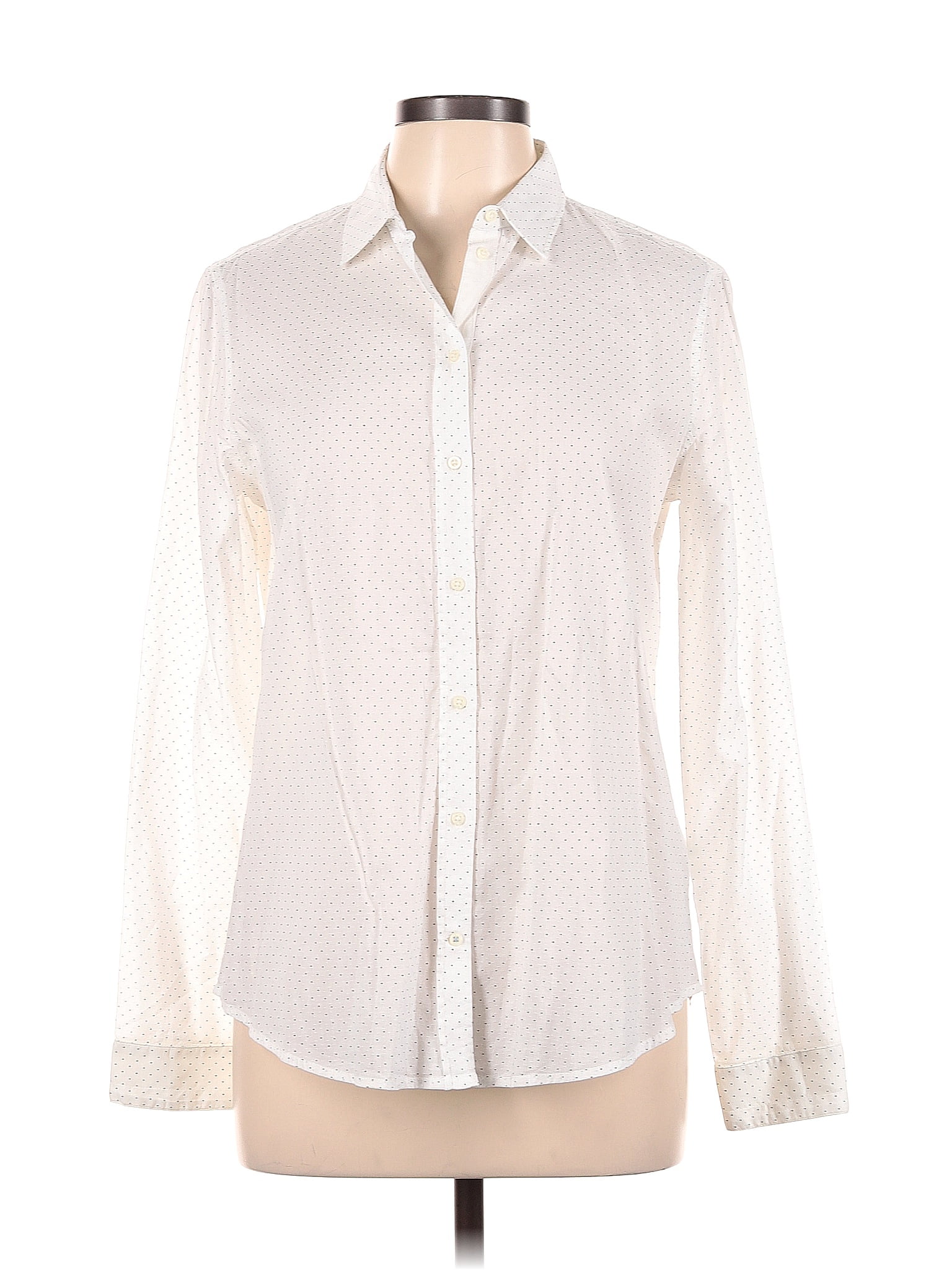 Massimo Dutti 100 Cotton Polka Dots White Ivory Long Sleeve Button