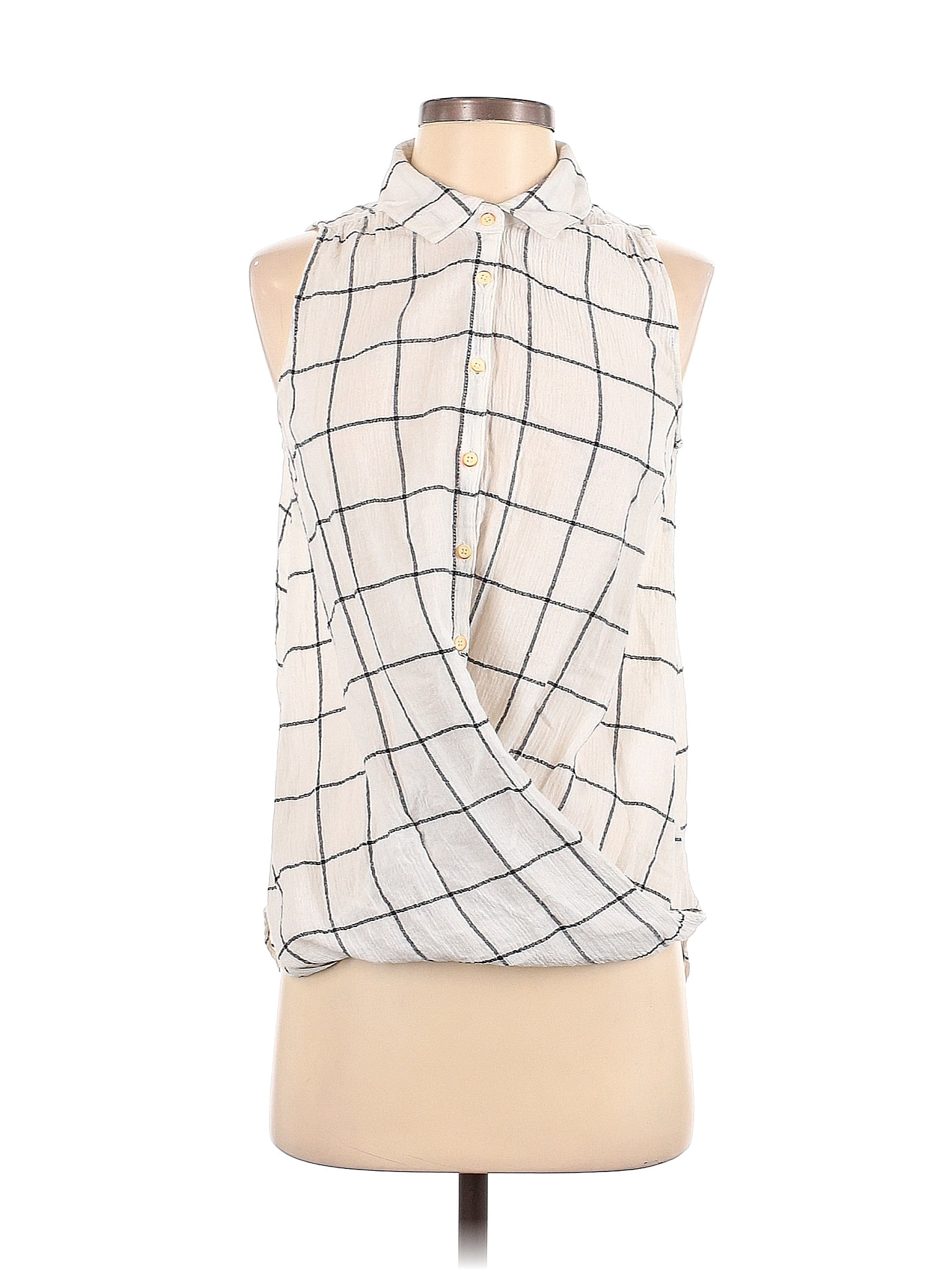 Isabella Sinclair 100% Cotton Checkered-gingham White Sleeveless Blouse ...
