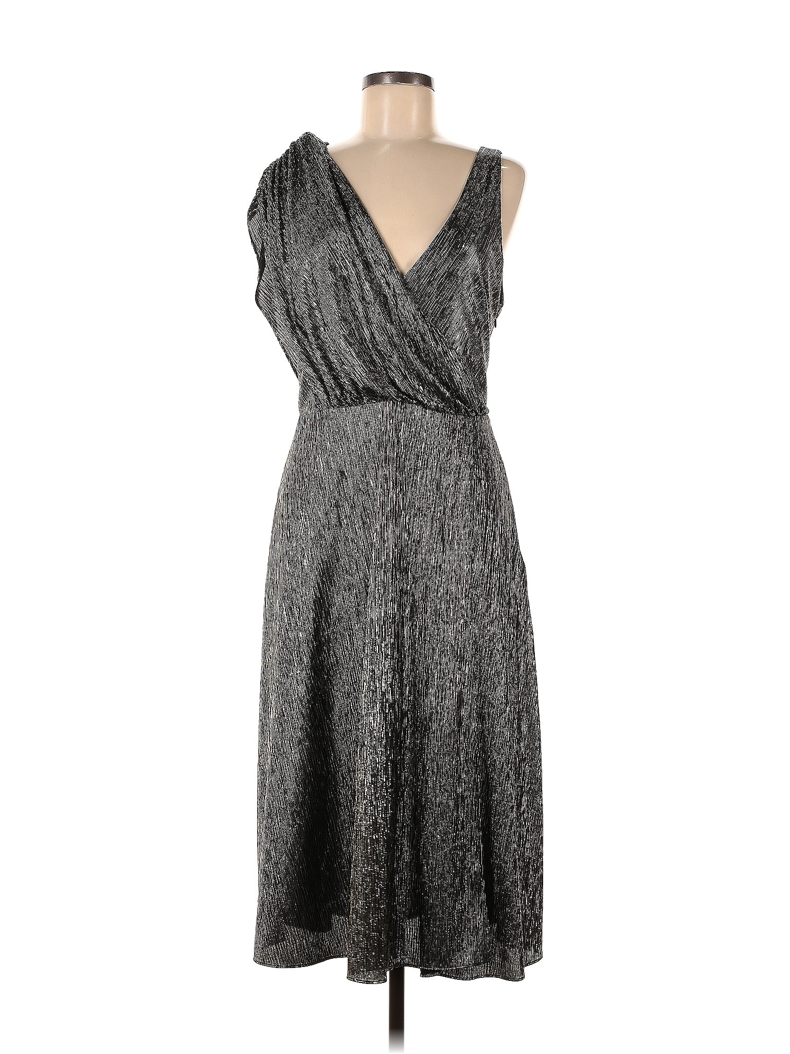 Alice + Olivia 100% Polyester Metallic Silver Cocktail Dress Size 8 ...