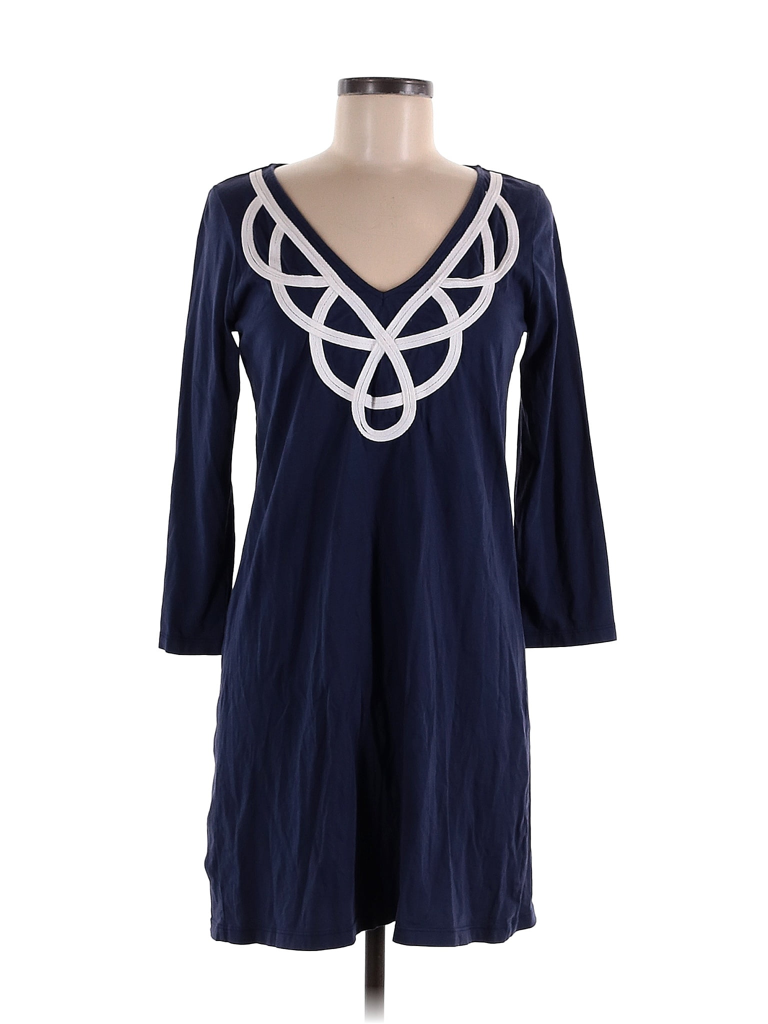 Lilly Pulitzer 100 Cotton Solid Navy Blue Casual Dress Size M 67
