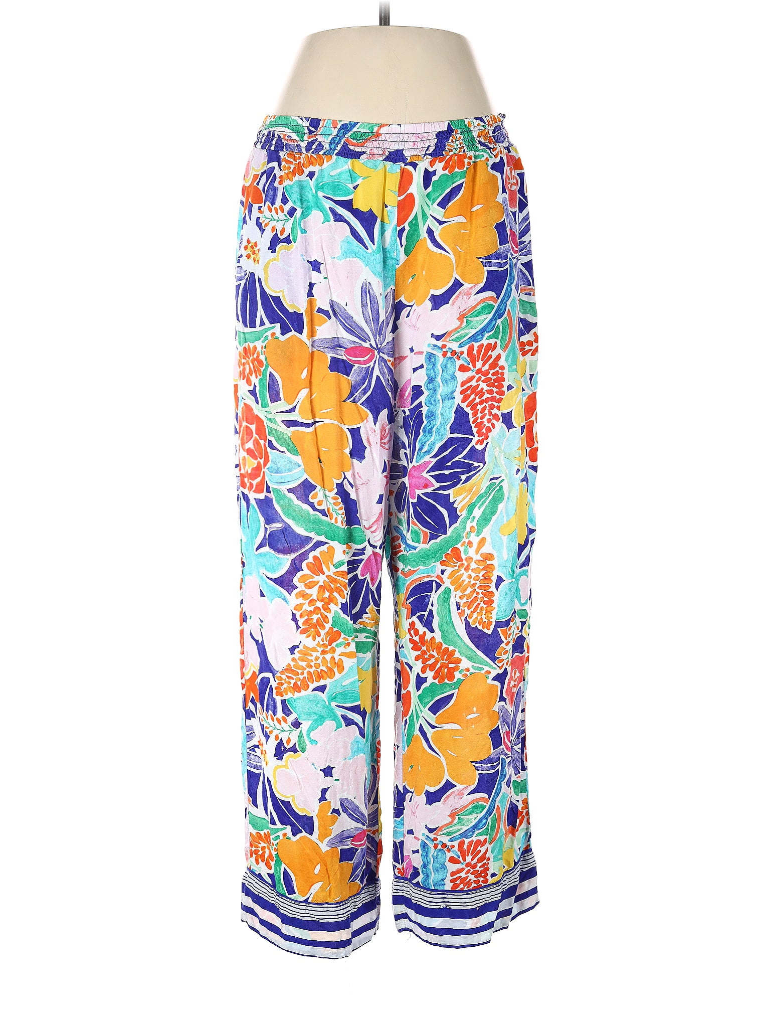 Anthropologie 100% Viscose Floral Multi Color Blue Casual Pants Size M ...
