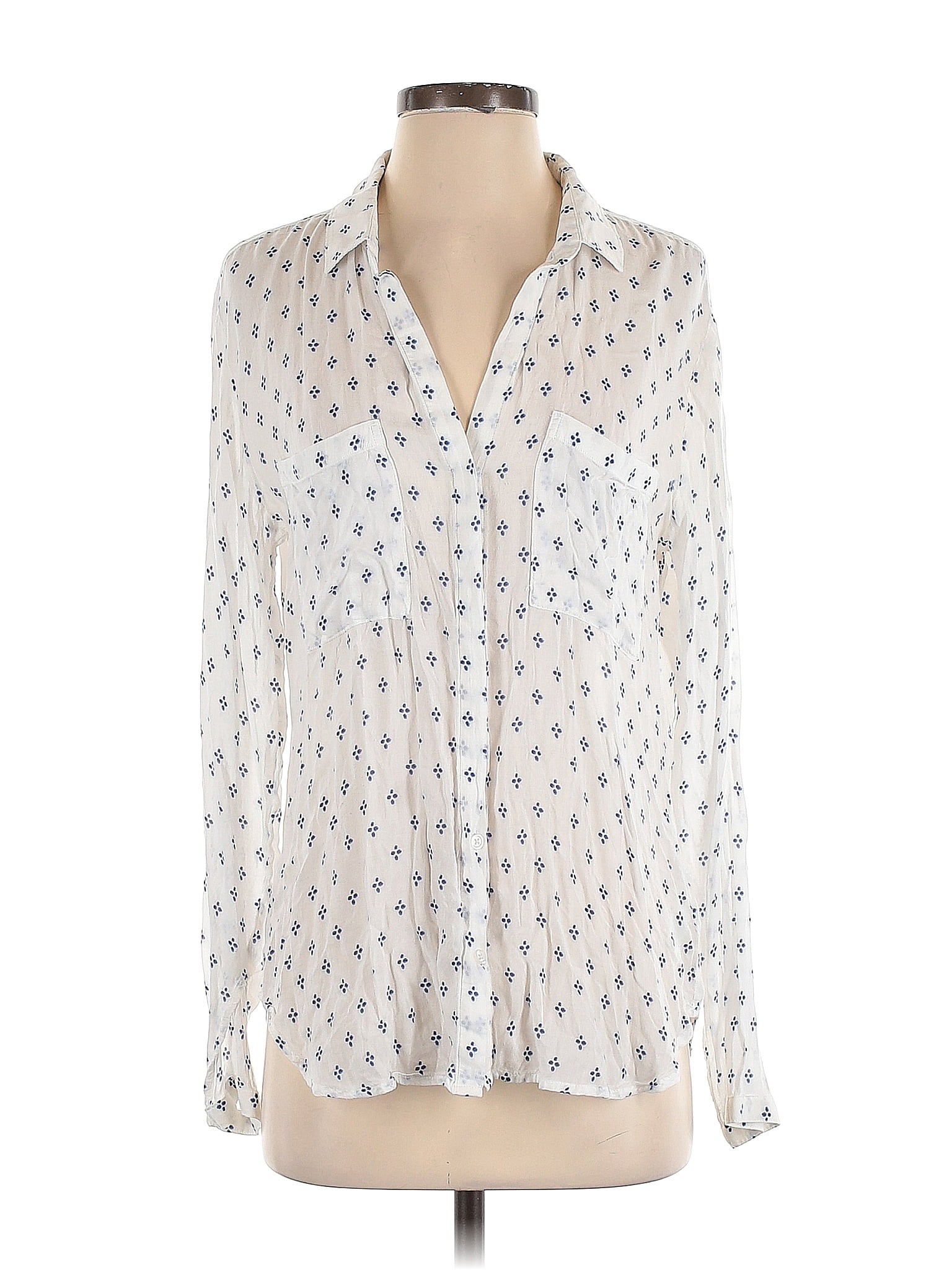 Cloth & Stone 100% Rayon Polka Dots White Ivory Long Sleeve Blouse Size ...