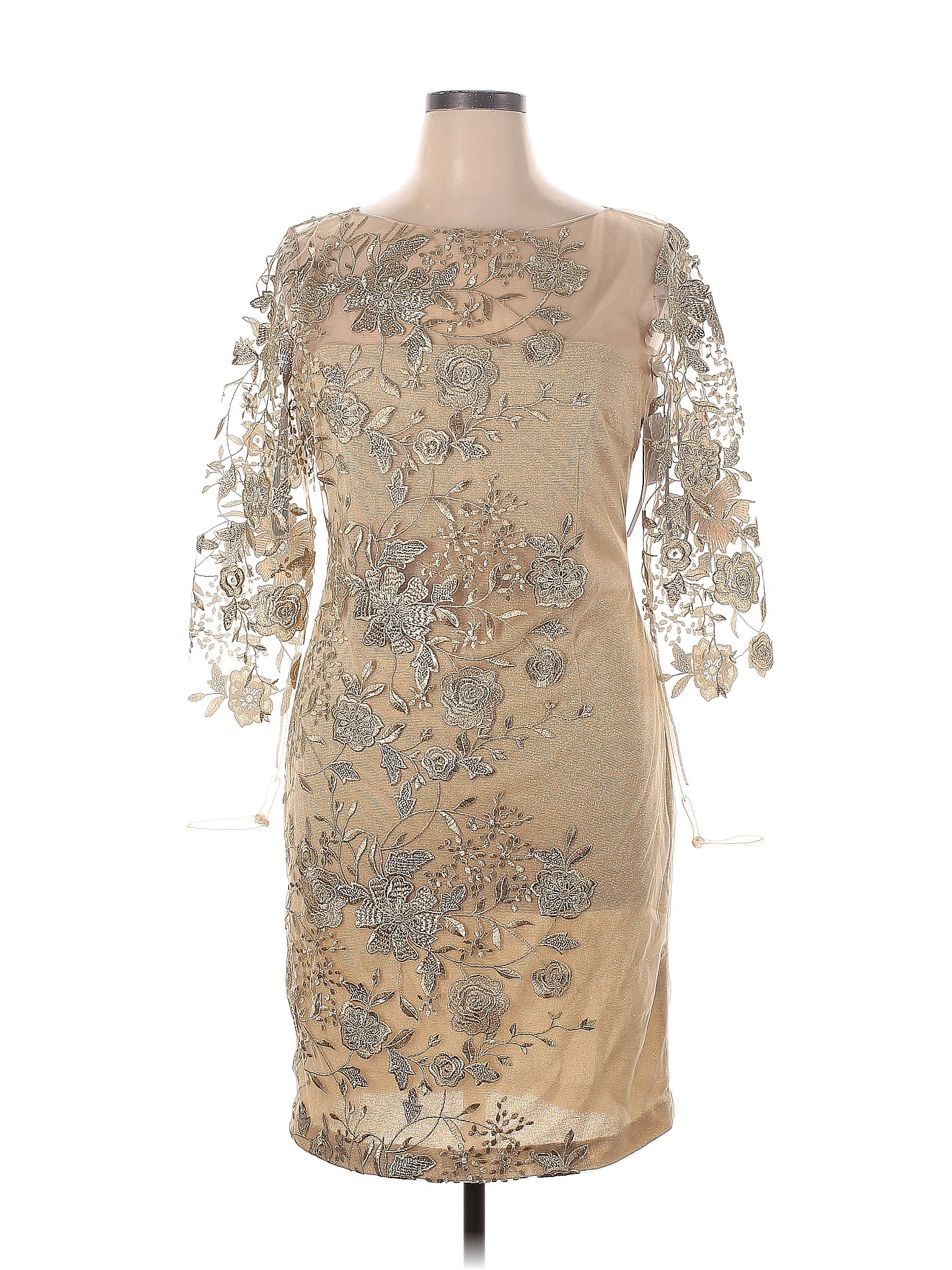 David Meister 100 Polyester Floral Tan Cocktail Dress Size 14 83