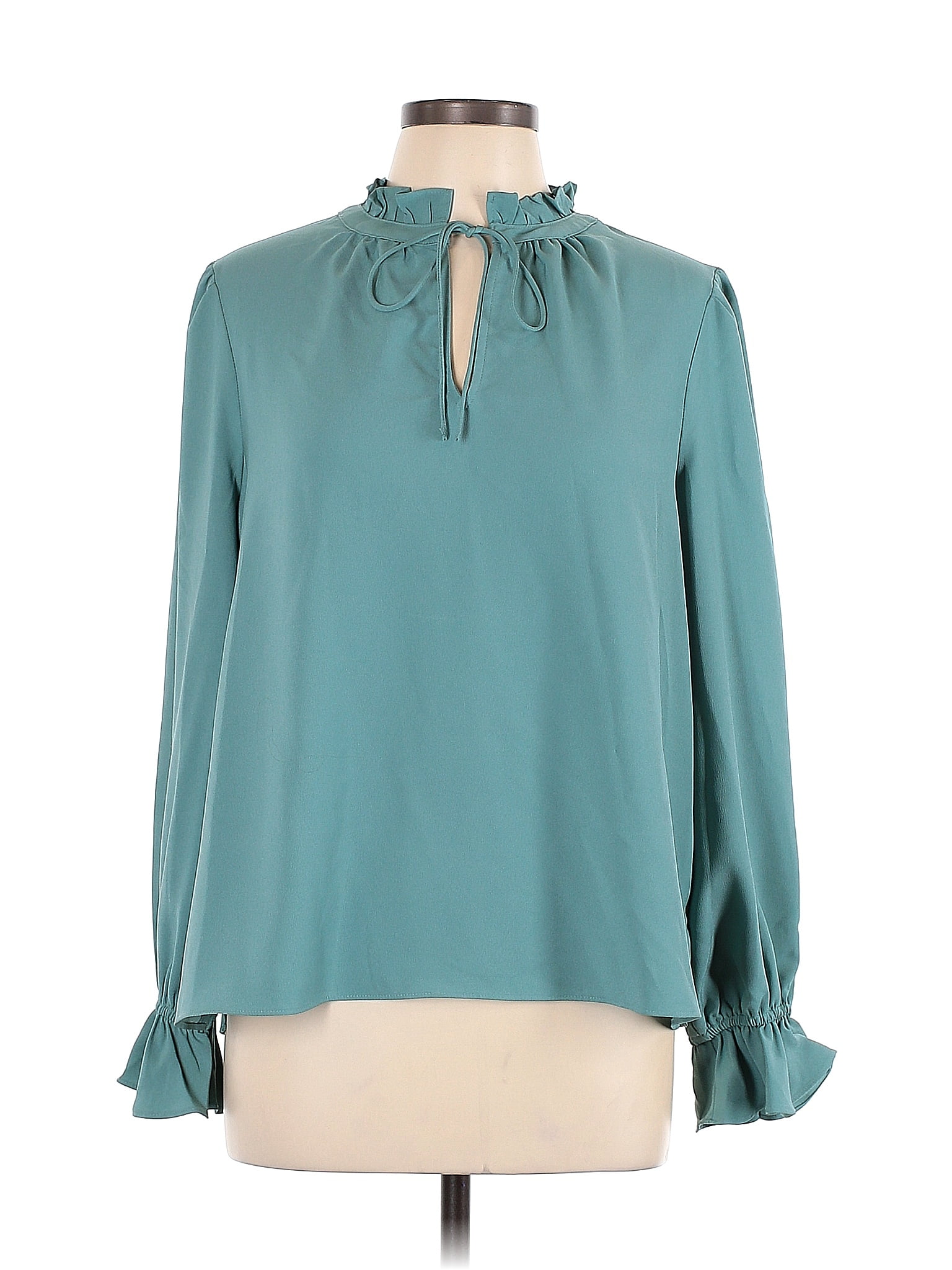 J Crew 100 Polyester Teal Long Sleeve Blouse Size L 70 Off Thredup