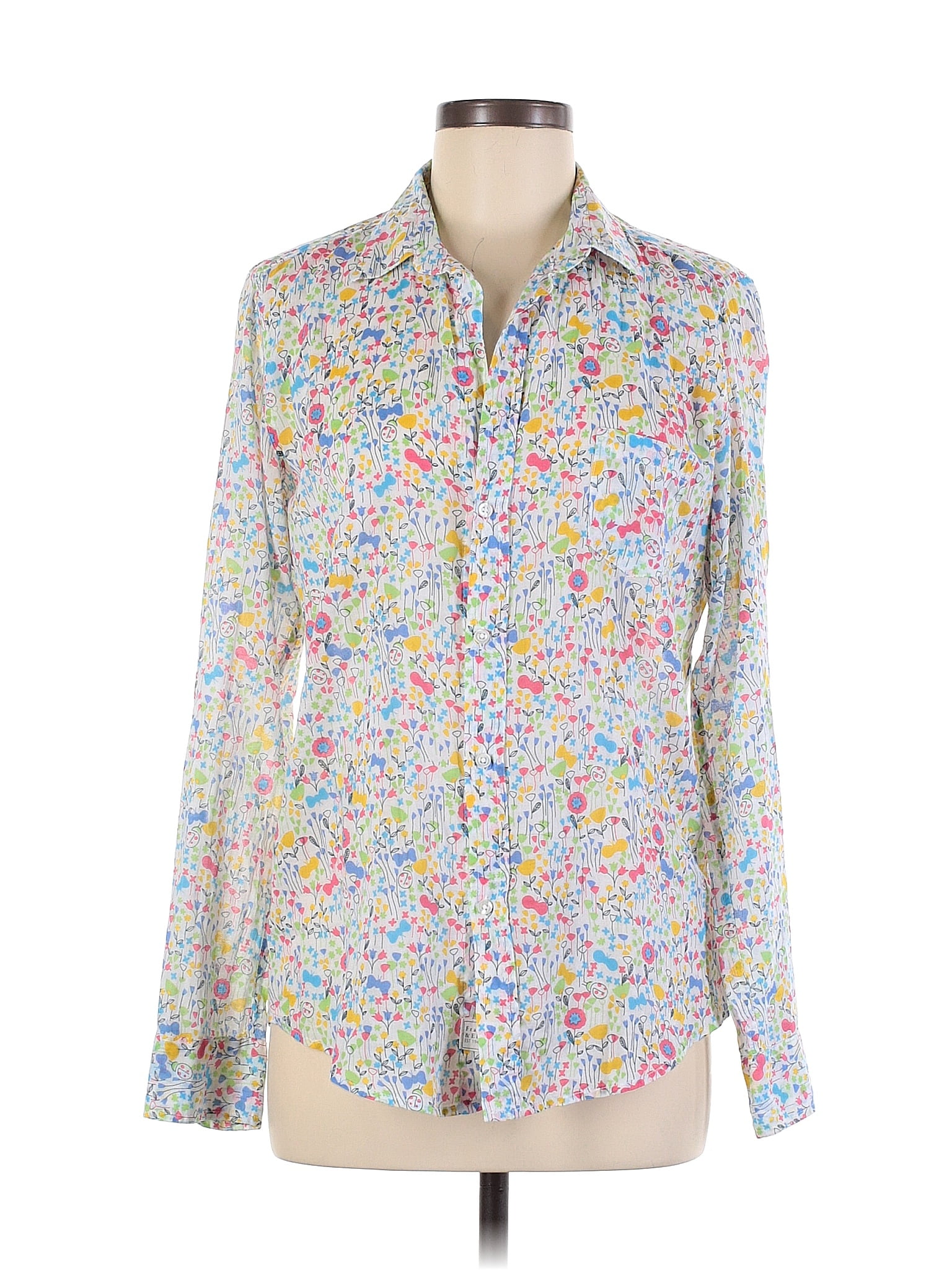 Frank & Eileen 100% Cotton Floral Ivory Long Sleeve Button-Down Shirt Size M - 75% off | ThredUp