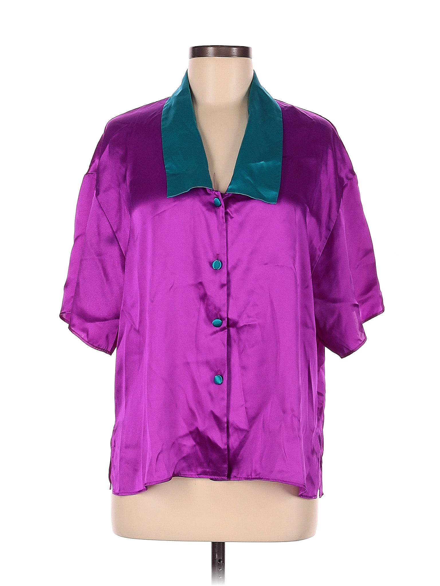 Victorias Secret 100 Polyester Color Block Purple Short Sleeve Blouse