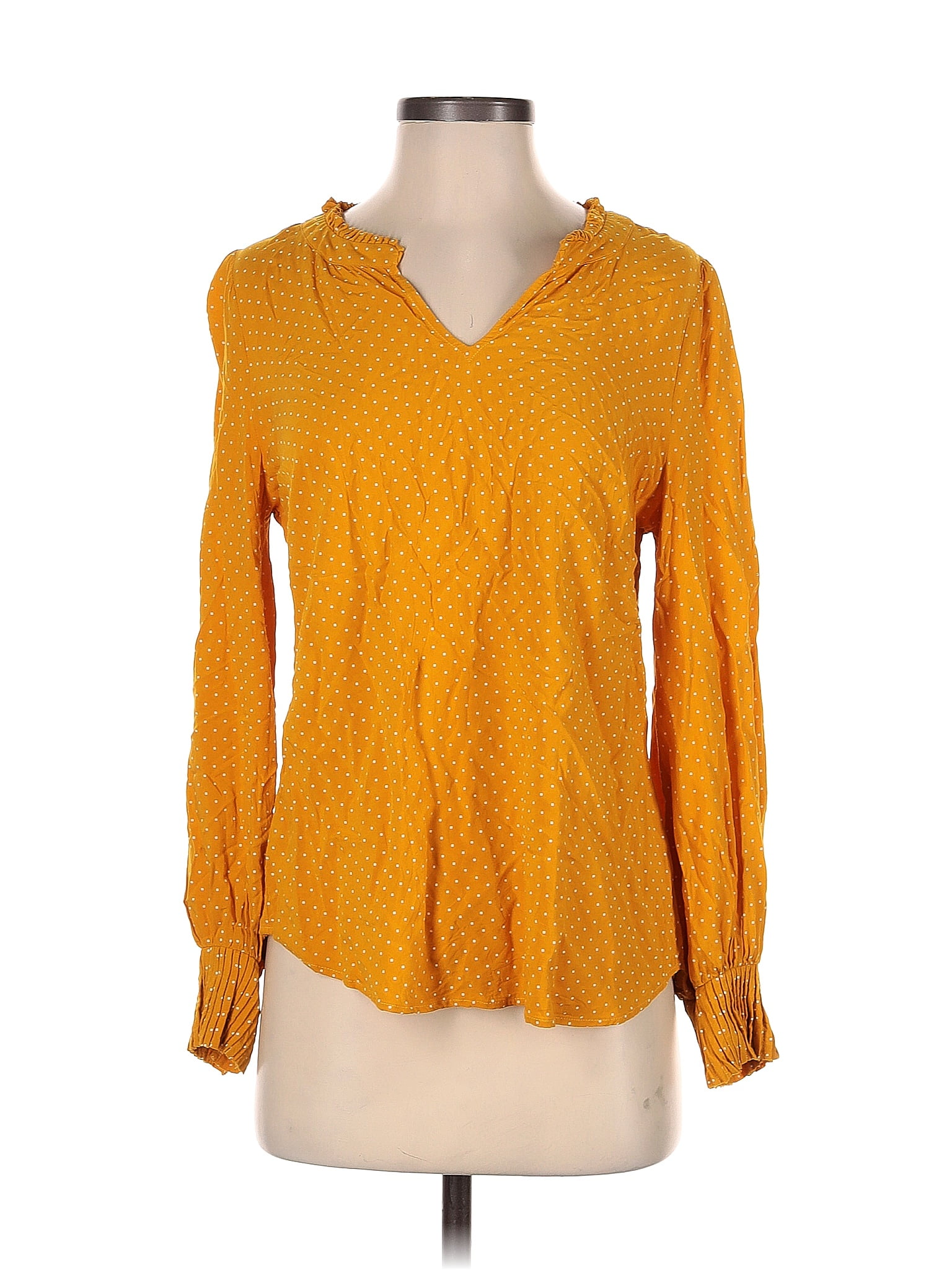 Talbots 100 Rayon Polka Dots Yellow Long Sleeve Blouse Size S 78