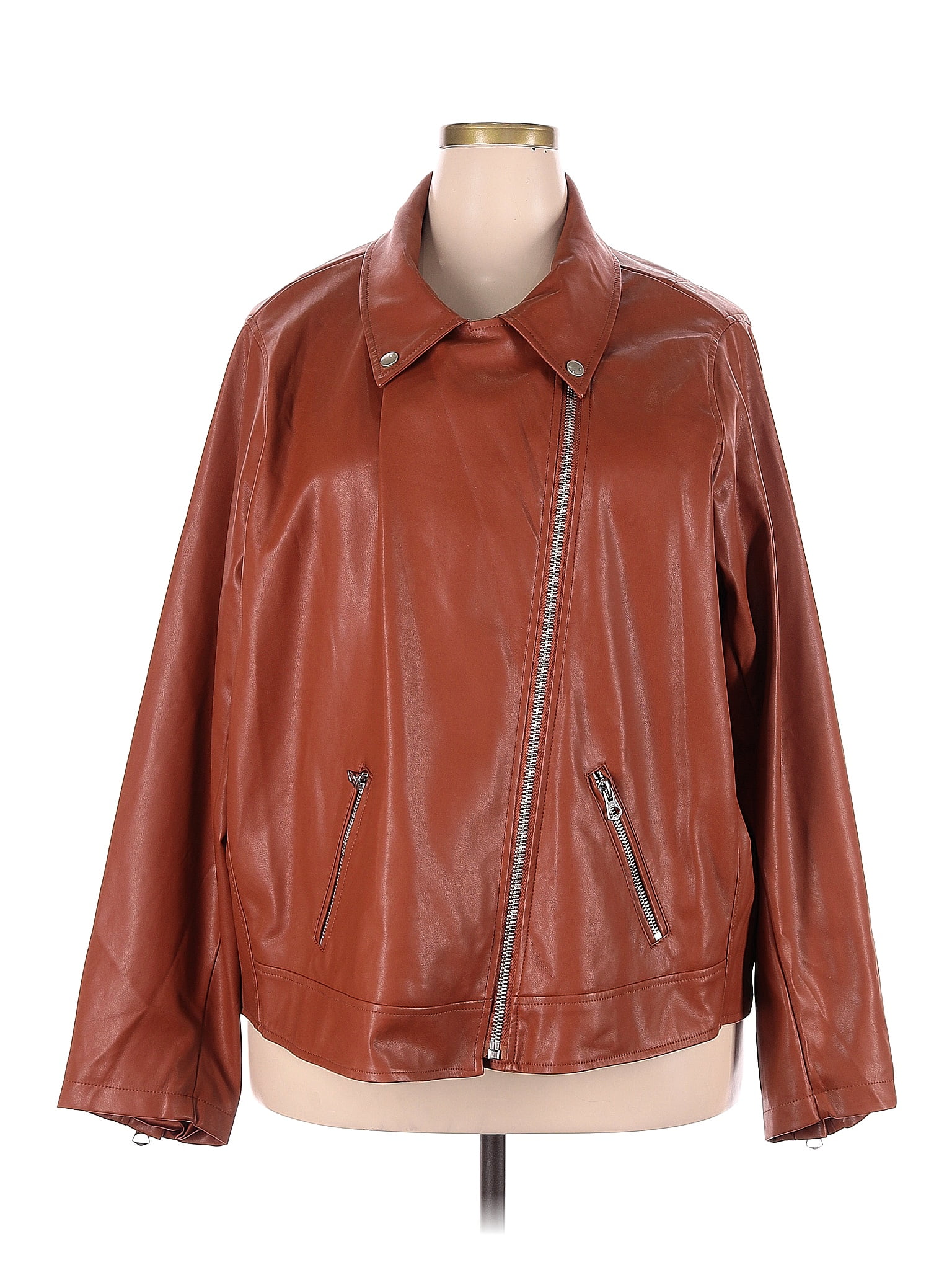 Torrid 100% Rayon Solid Brown Faux Leather Jacket Size 5X Plus (6 ...