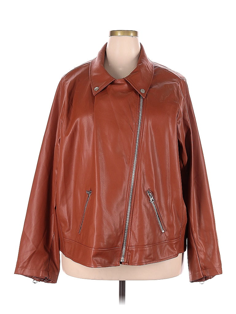 Torrid 100% Rayon Solid Brown Faux Leather Jacket Size 5X Plus (6 ...