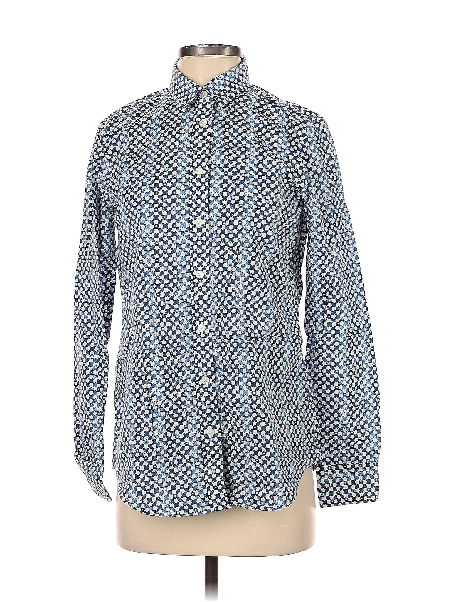 Banana Republic 100 Cotton Polka Dots White Blue Long Sleeve Button