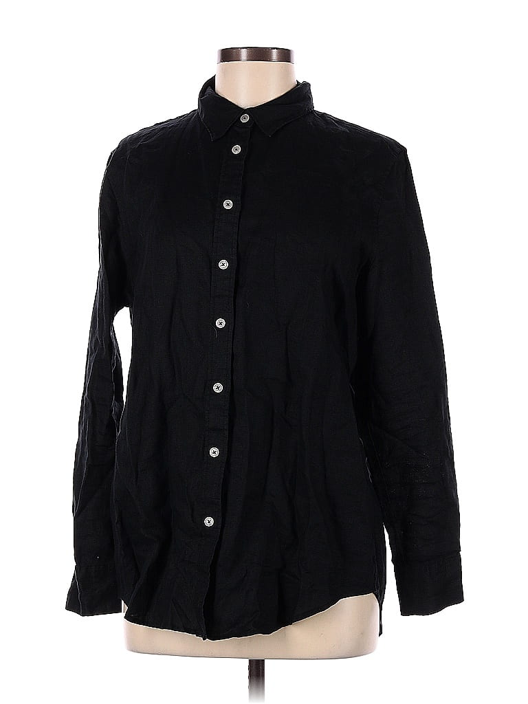 Quince 100 Linen Solid Black Long Sleeve Button Down Shirt Size M 49