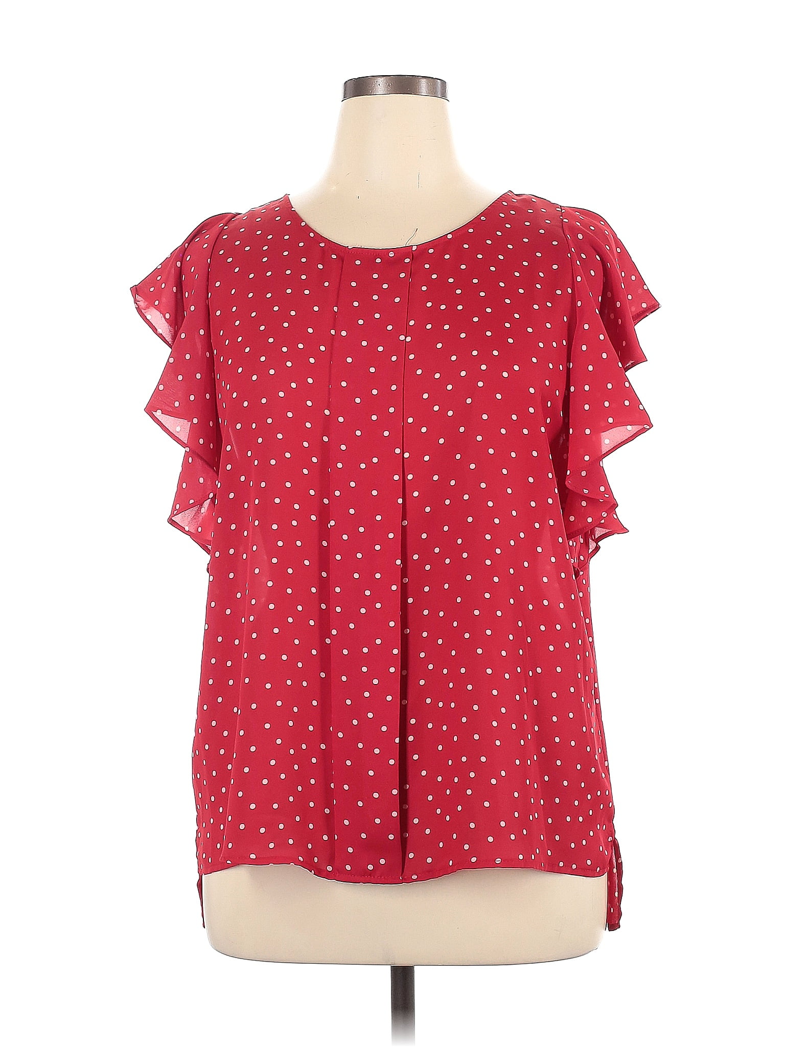 Elle 100 Polyester Polka Dots Red Short Sleeve Blouse Size Xl 53