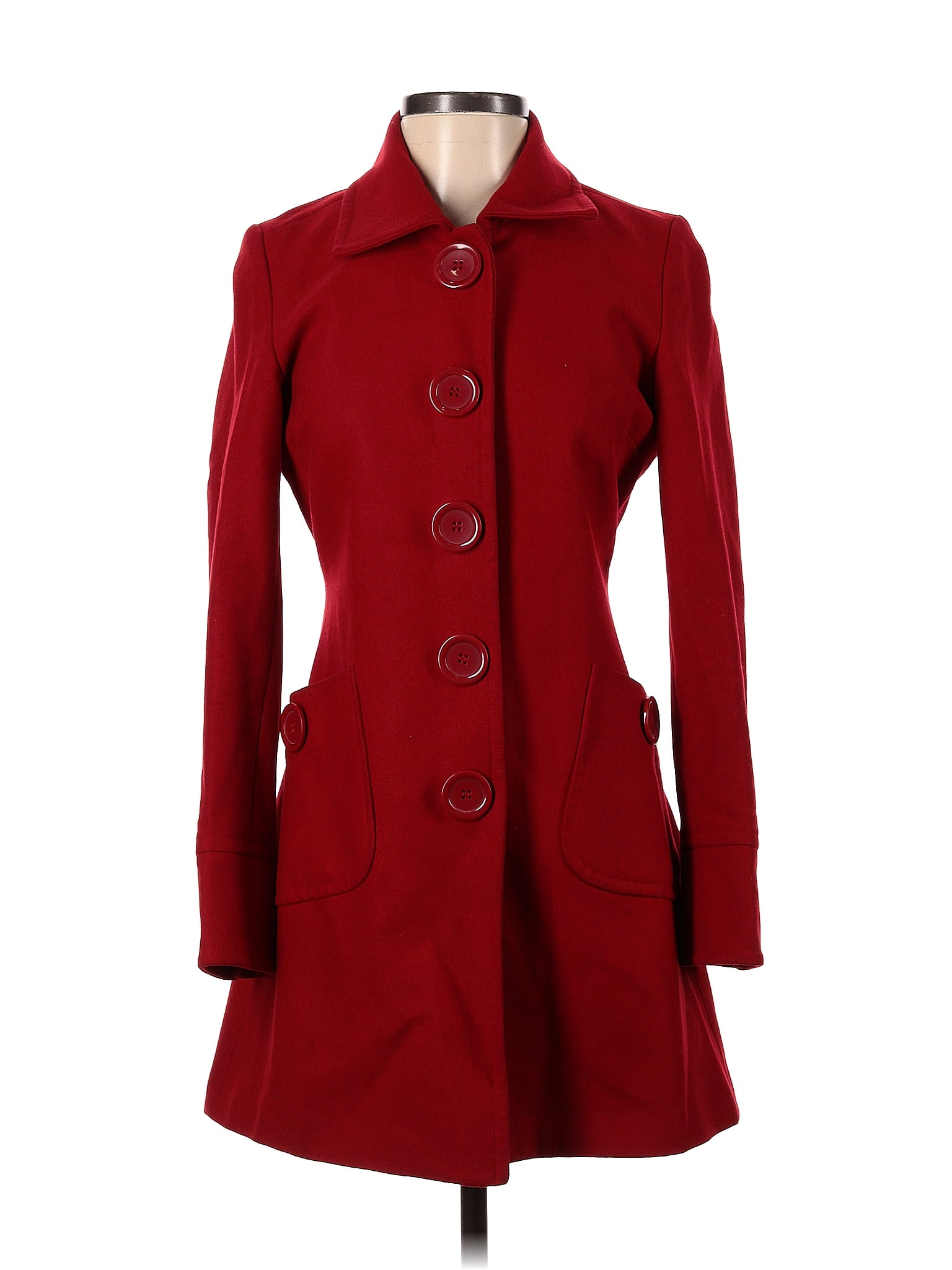 Assorted Brands Solid Red Wool Coat Size S - 52% off | ThredUp