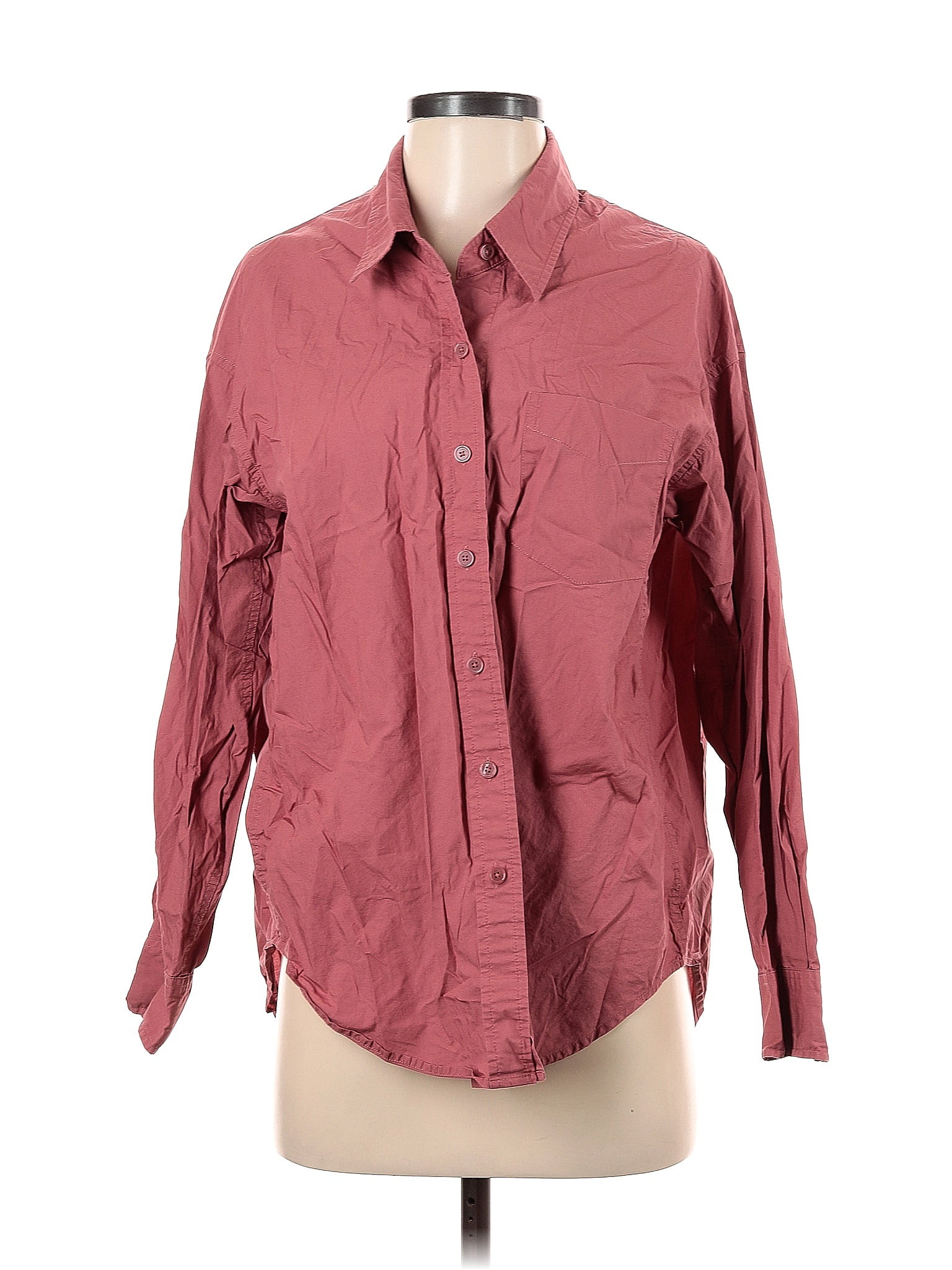 Wilfred Free 100 Cotton Solid Pink Burgundy Long Sleeve Button Down
