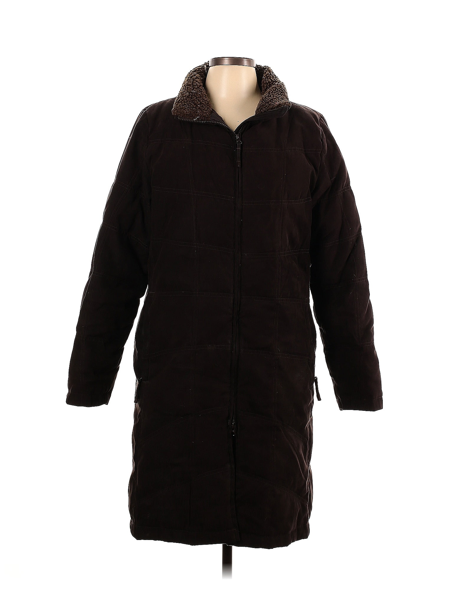 L.L.Bean 100% Polyester Solid Brown Coat Size L - 47% off | ThredUp