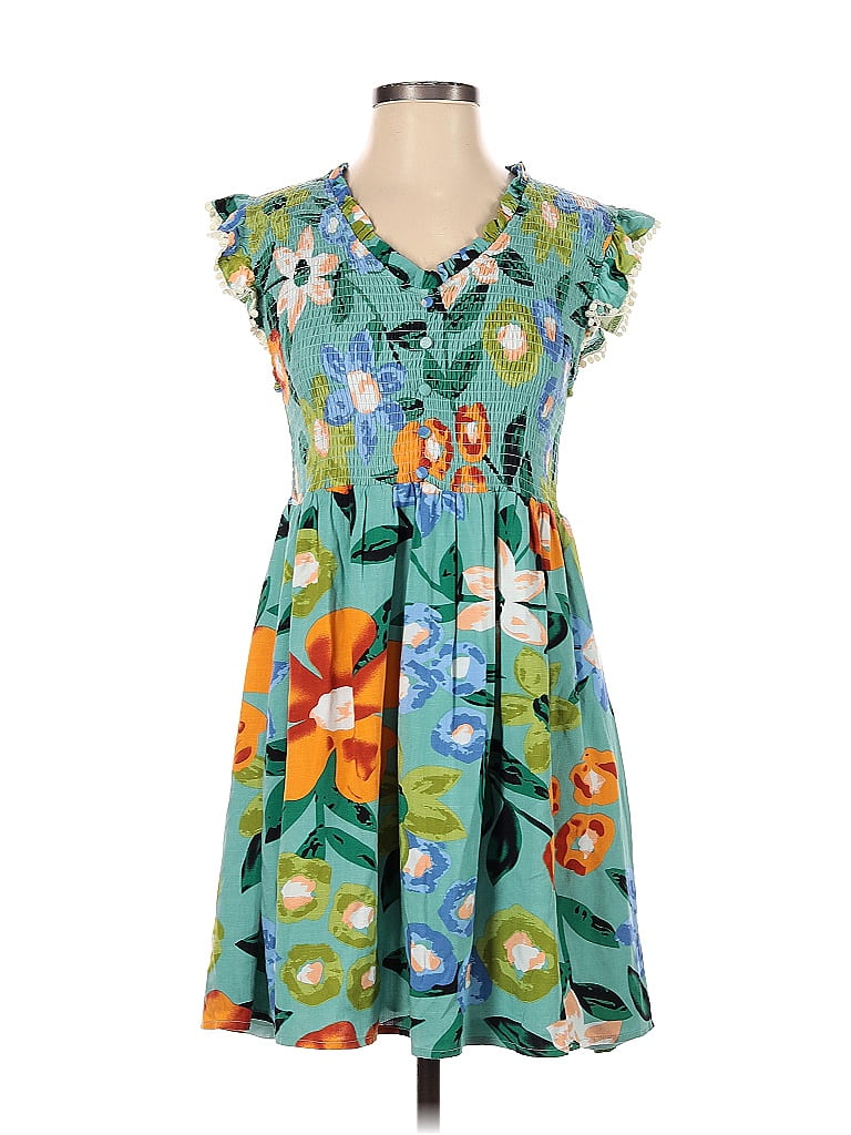 THML 100% Polyester Floral Multi Color Green Casual Dress Size S - 66% ...