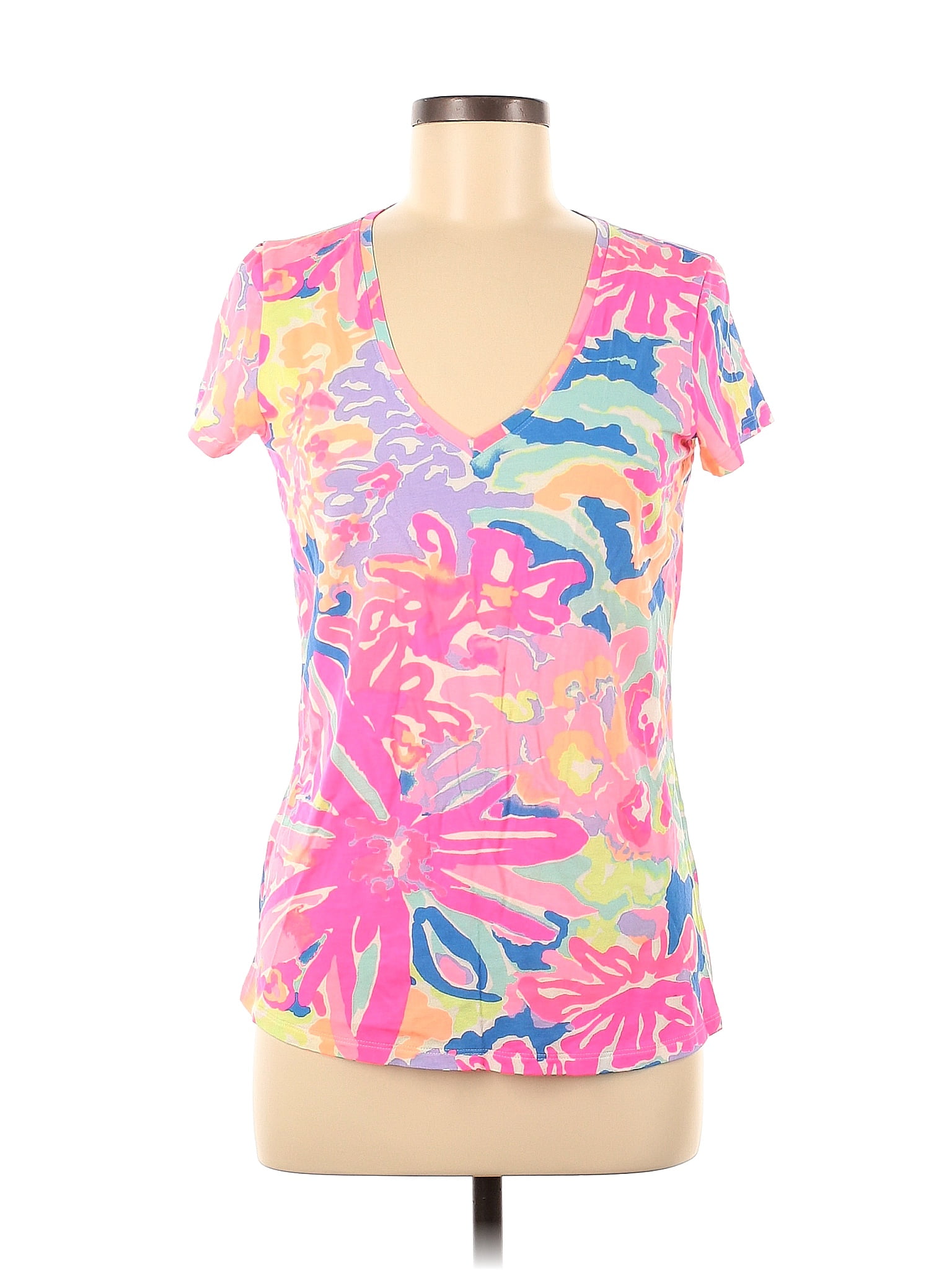 Lilly Pulitzer Tropical Multi Color Pink Short Sleeve T Shirt Size M
