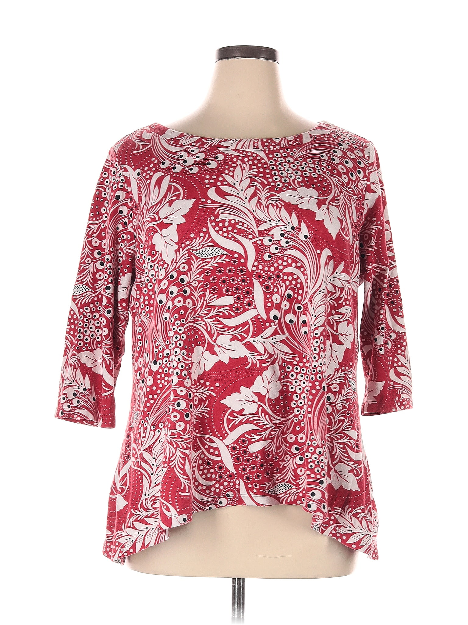 Kim Rogers 100% Cotton Color Block Tropical Red 3/4 Sleeve Top Size 2X ...