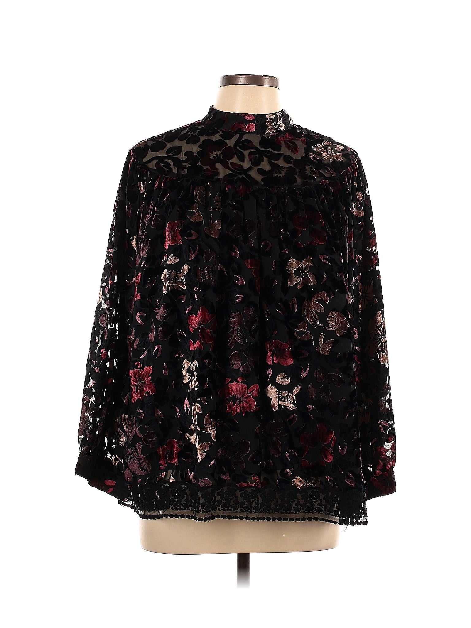 Worn Floral Black Long Sleeve Blouse Size L 68 Off Thredup