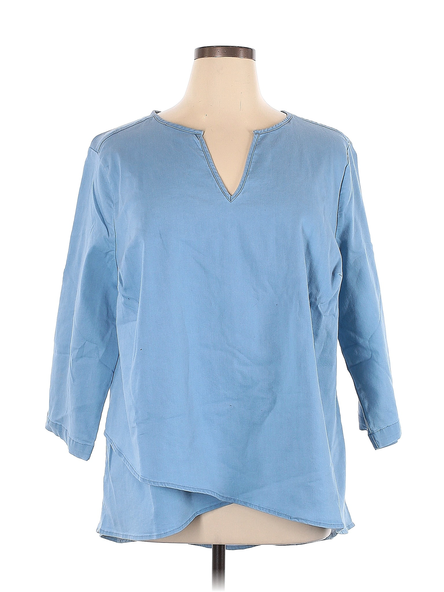Belle By Kim Gravel Solid Blue Long Sleeve Top Size 1x Plus 63 Off