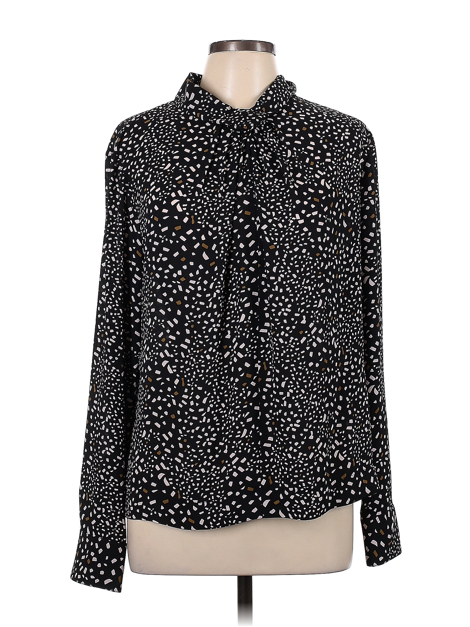 Dkny 100 Polyester Polka Dots Black Long Sleeve Blouse Size L 76