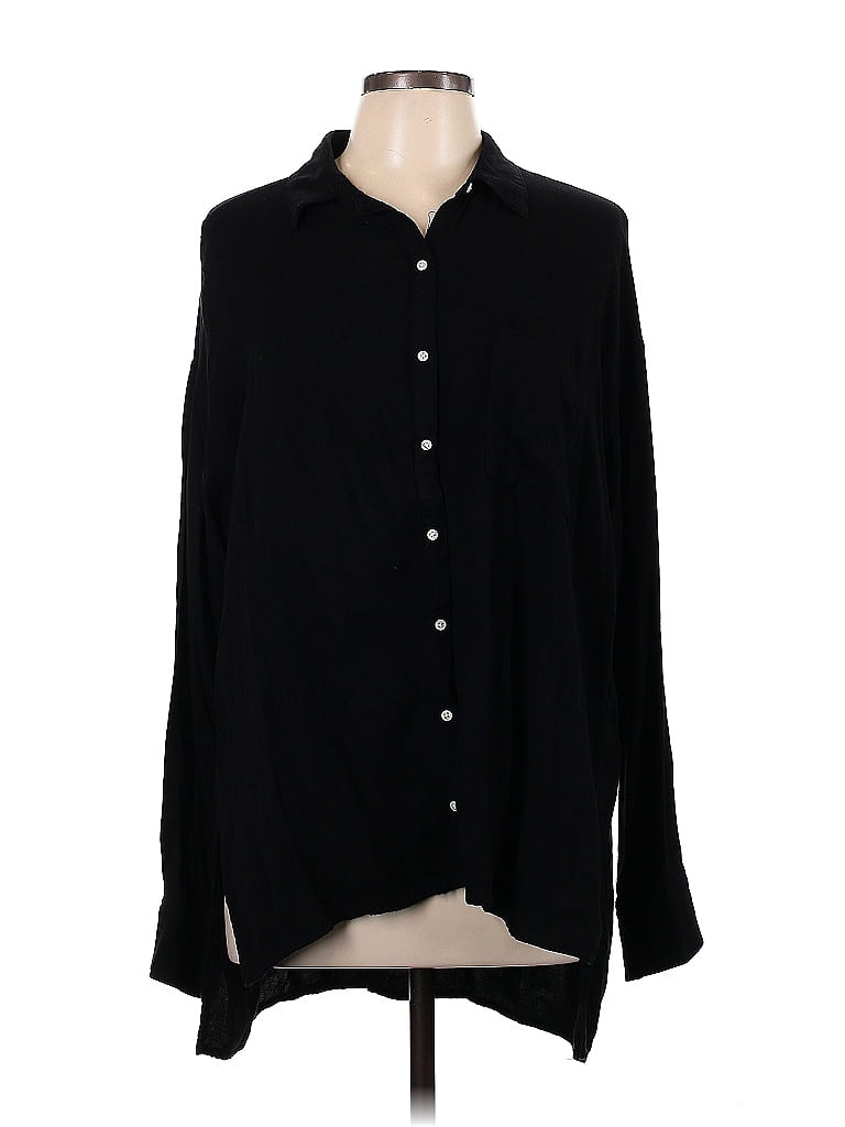 Hollister 100 Viscose Black Long Sleeve Button Down Shirt Size L 52