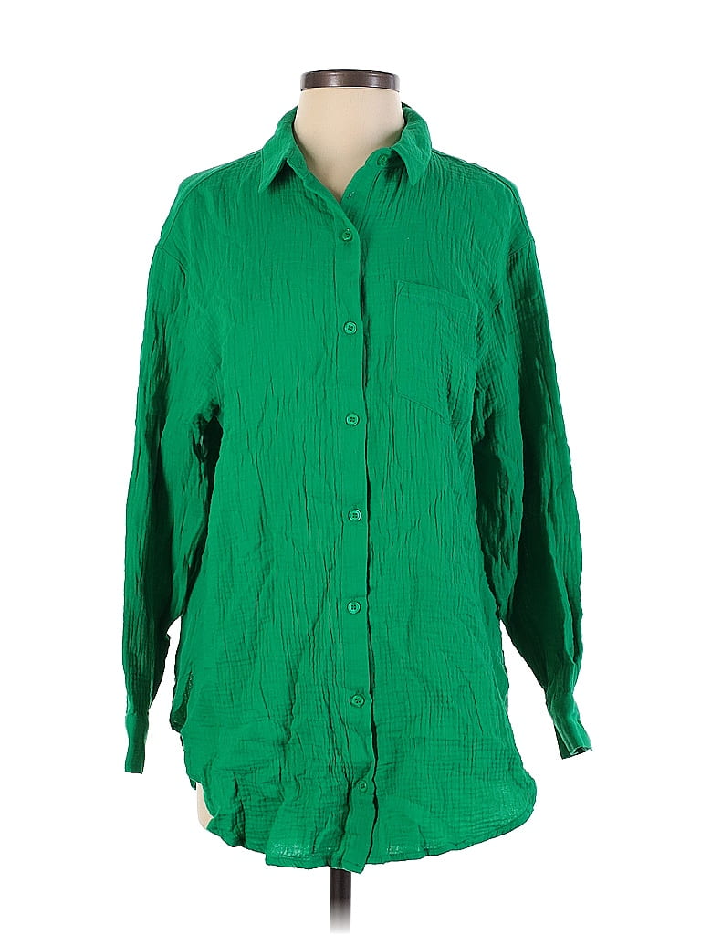 Vici 100 Cotton Solid Green Long Sleeve Button Down Shirt Size Xs 71